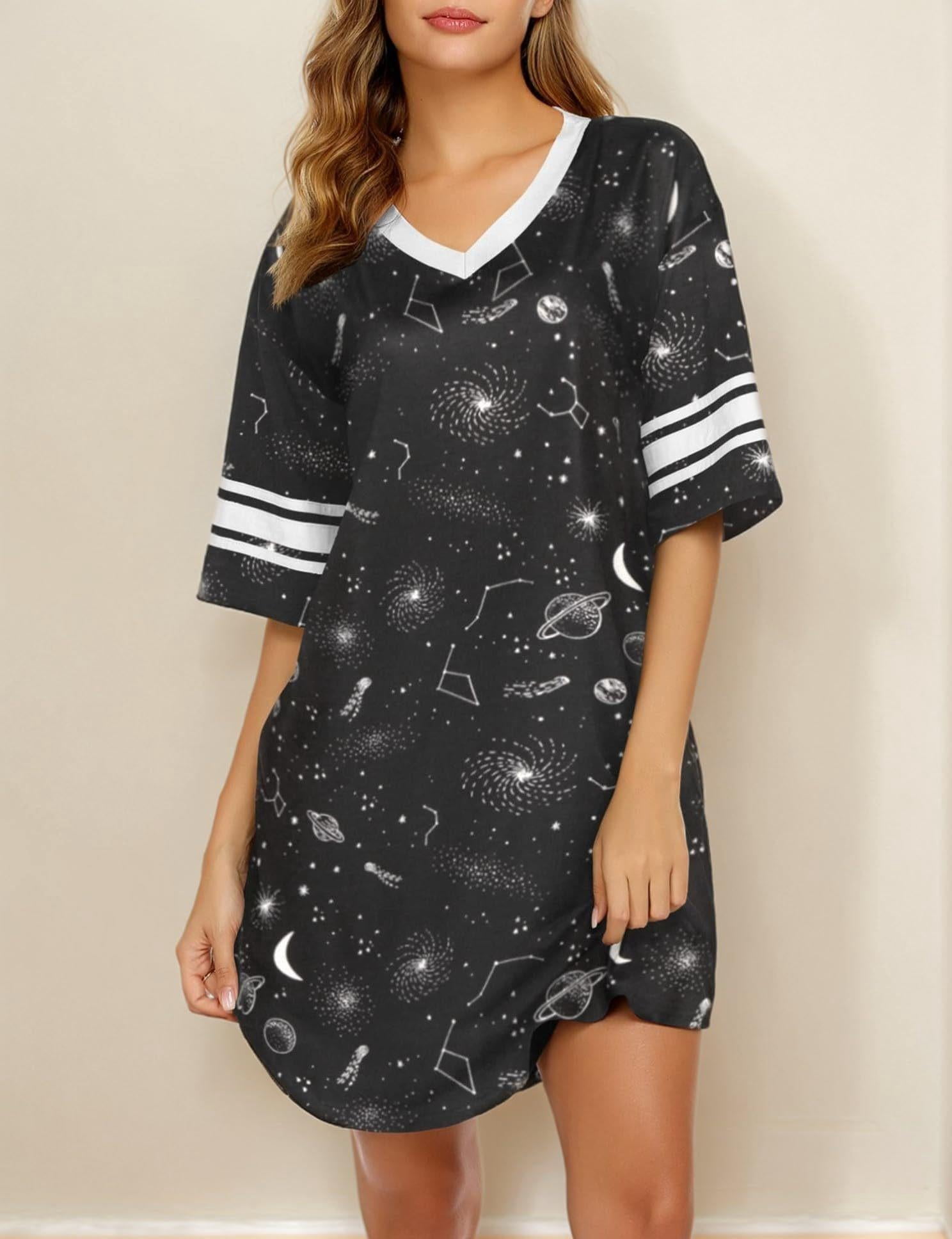 Ekouaer Sleepwear Women's Printed Cotton Short Sleeve Summer Nightgown ...