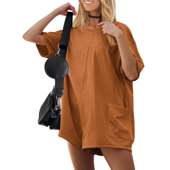 Ekouaer Summer Rompers for Women Short Sleeve Oversized T-shirt Romper ...