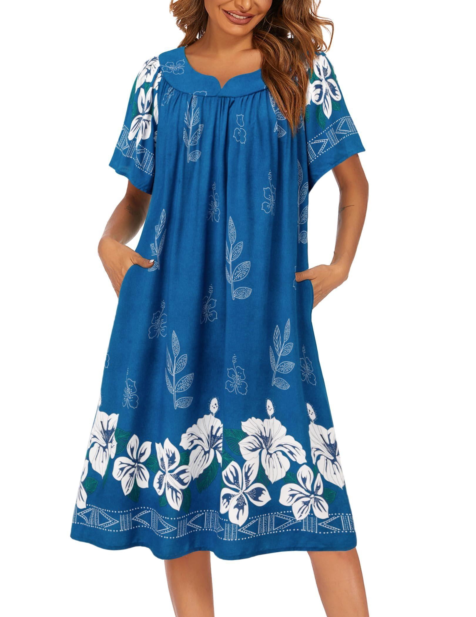 Ekouaer Women House Dresses for Women with Pockets Pleated Mumu Dress ...