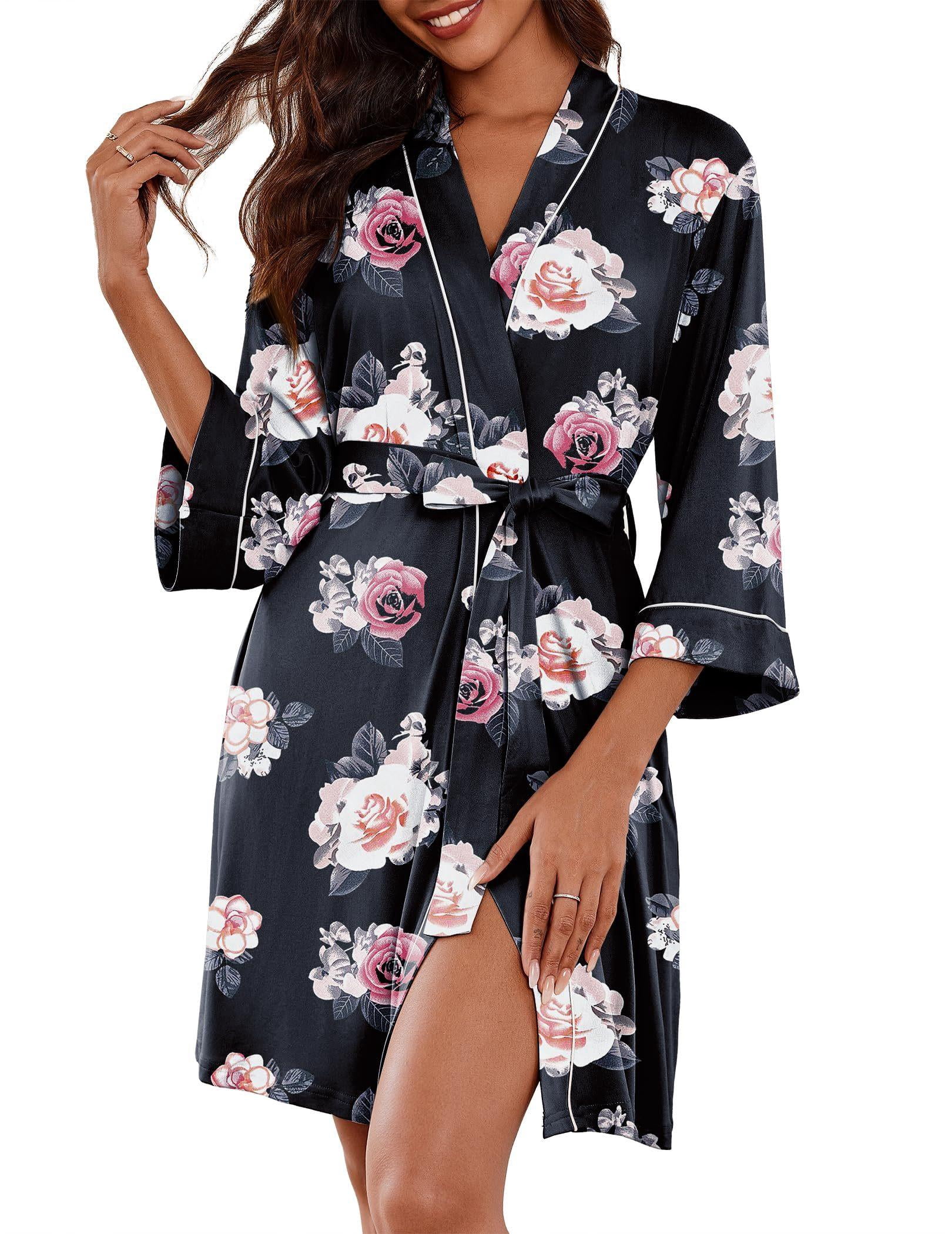 Ekouaer Women Kimono Robes Knee Length Knit Bathrobe Lightweight Soft ...