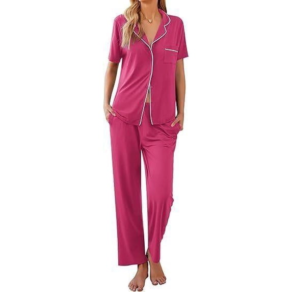 Ekouaer Women Pajamas Set Button Down Sleepwear Short Sleeve Nightwear ...