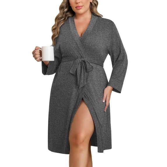 Ekouaer Women Plus Size Robe Knee Length Lightweight Bathrobe Short ...