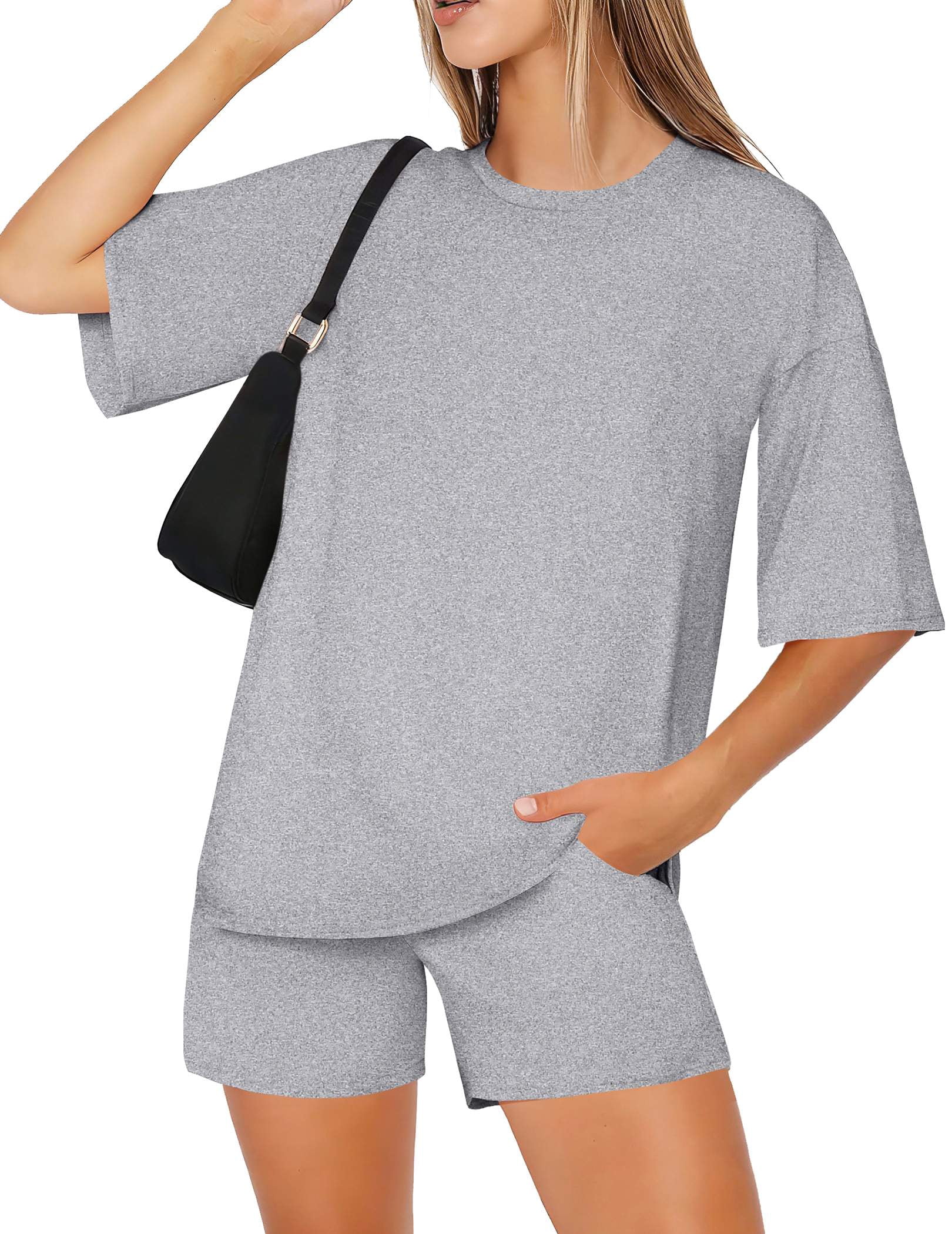 Ekouaer Women' Two Piece Lounge Set Oversized Boxy T-shirt Casual Short ...
