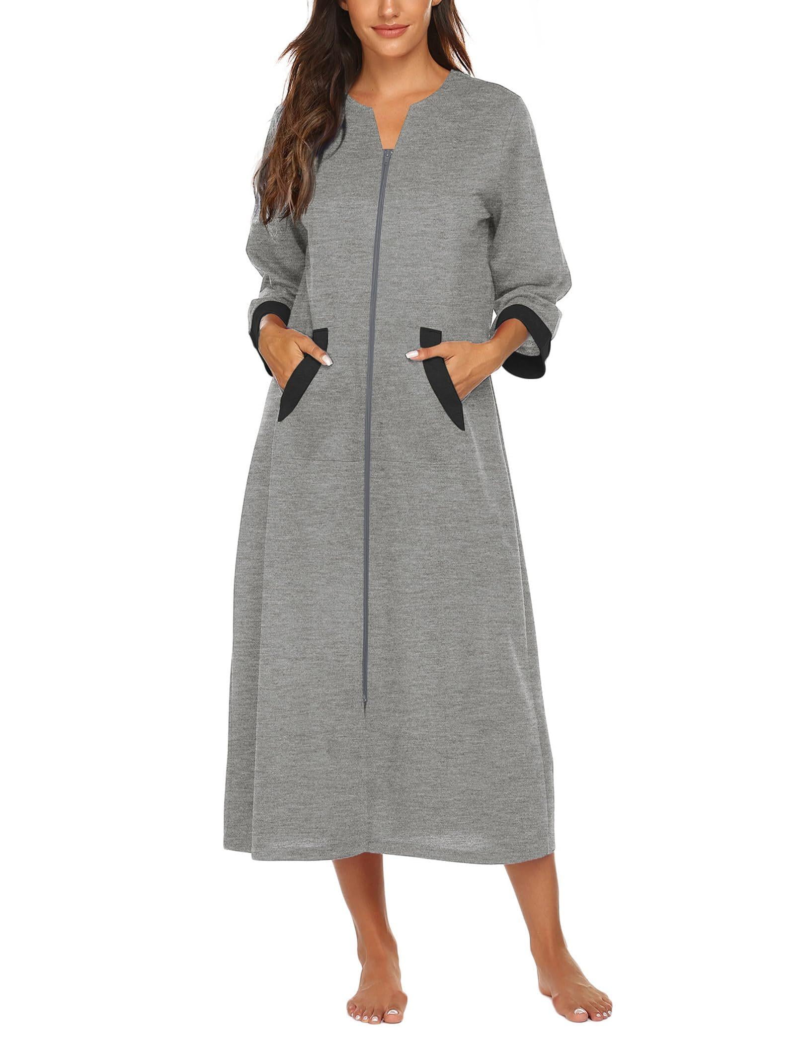 Ekouaer Women Zipper Robe 3/4 Sleeves Loungewear Dress Full Length ...