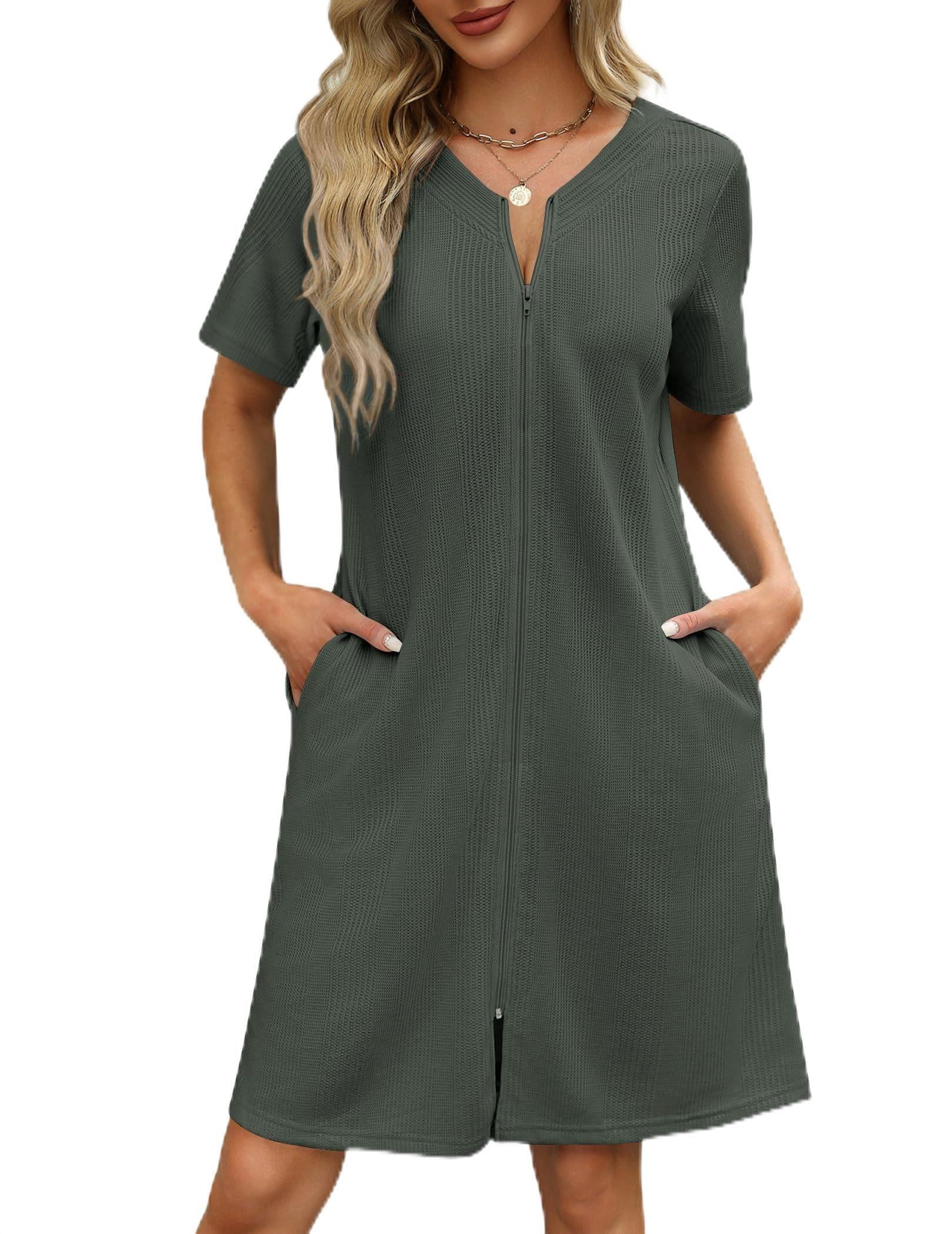 Ekouaer Women Zipper Robes Waffle Short Bathrobe Lightweight House Coat ...