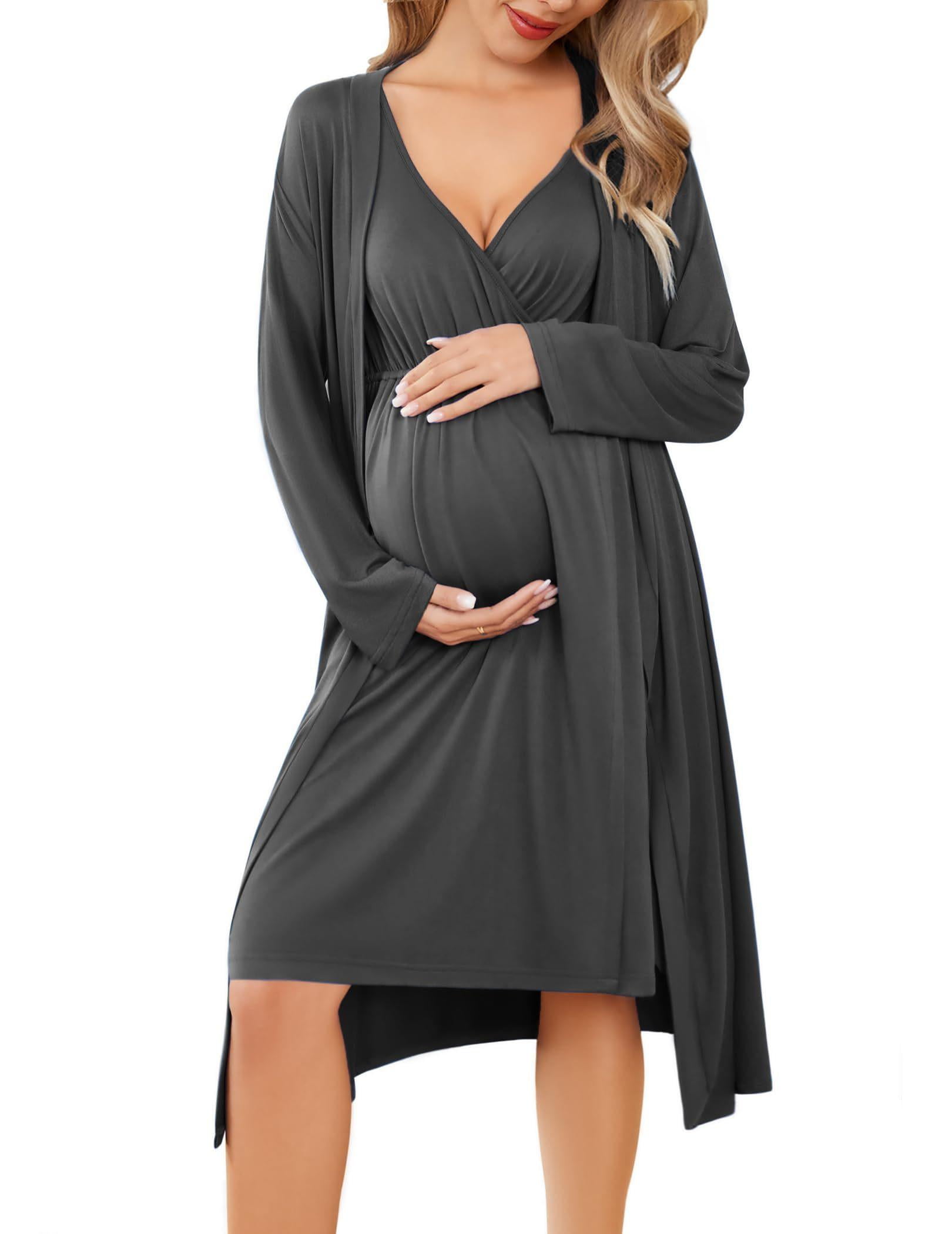Ekouaer Women's Maternity Nursing Robes Breastfeeding Gown and Robe ...