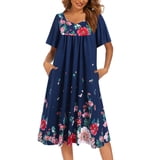 Ekouaer Women's Nightgown Pleated House Dress Short Sleeve Mumu Dress ...