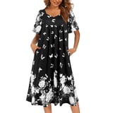 Ekouaer Women's Nightgown Pleated House Dress Short Sleeve Mumu Dress ...