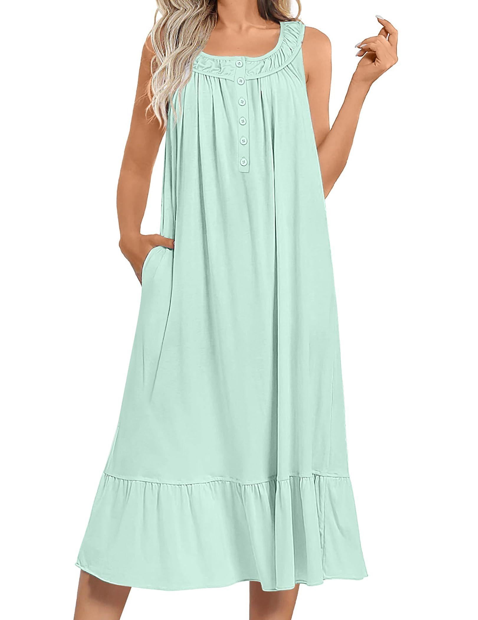 Ekouaer Women's Nightgowns Long Sleeveless Night gown with Pockets Soft ...