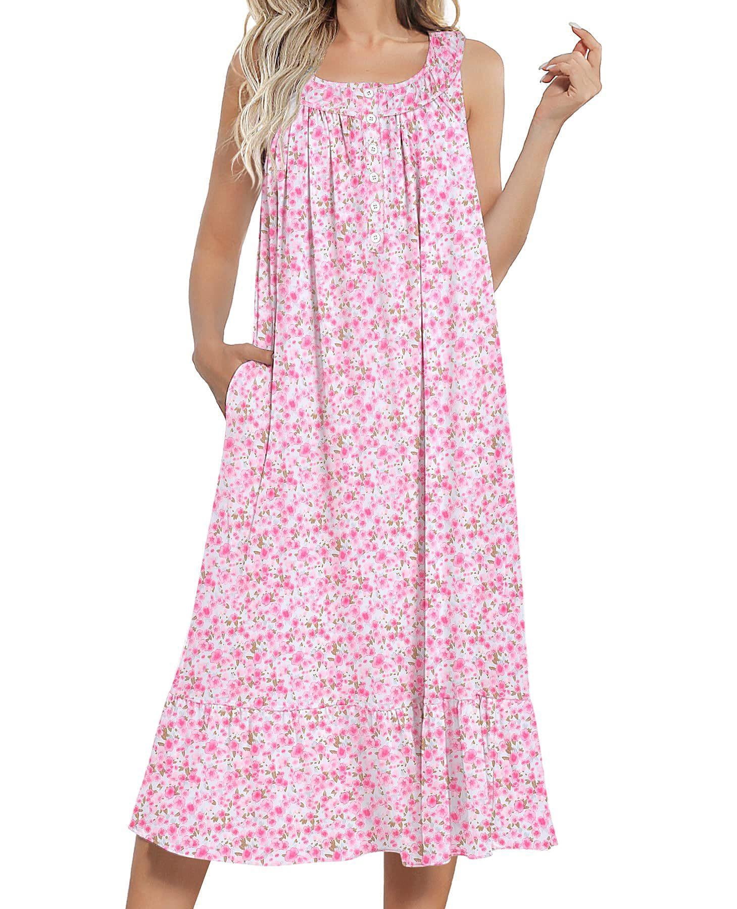 Ekouaer Women's Nightgowns Long Sleeveless Night gown with Pockets Soft ...