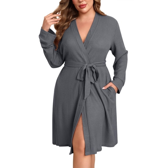 Ekouaer Women's Plus Size Robe Waffle Knit Bathrobe Short Lightweight ...