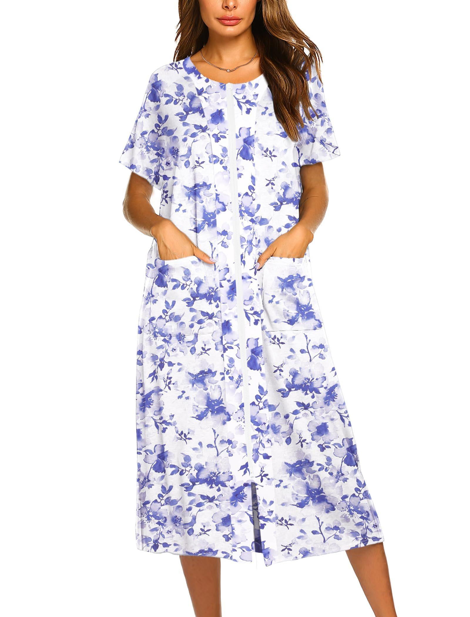 Ekouaer Women's Zipper Up Nightgown Zipper Front Long Housedress ...