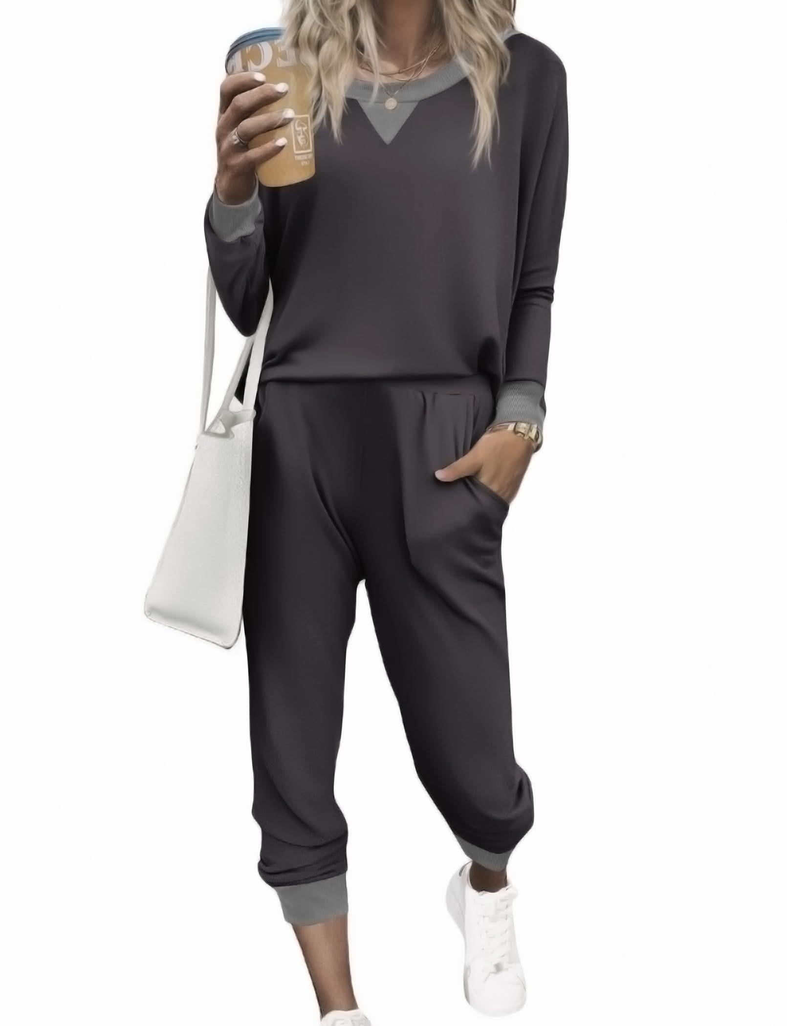 Ekouaer Womens Jogger Pajama Set Long Sleeve Pjs 2 Piece Gingham Lounge ...