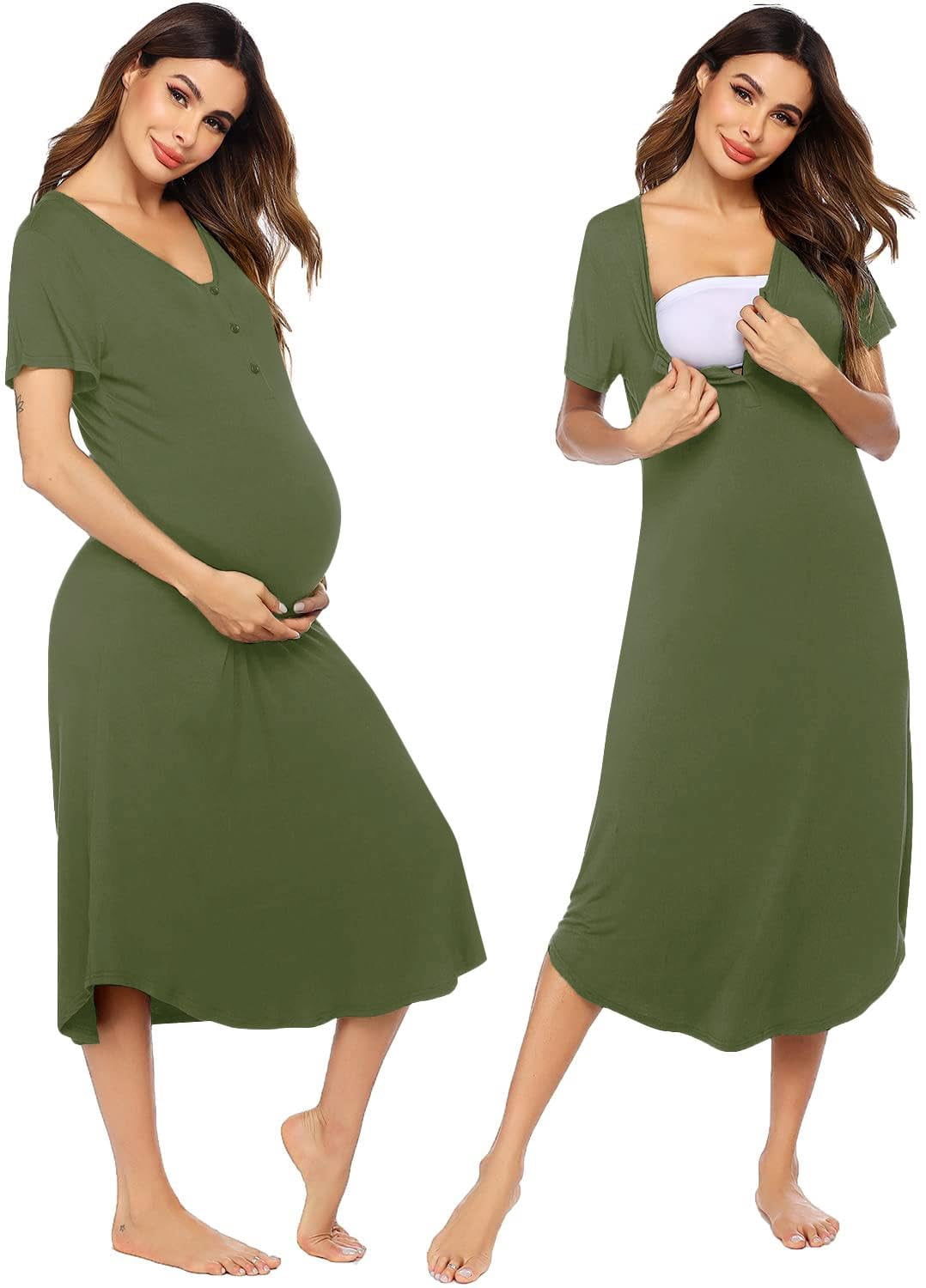 Ekouaer Womens Maternity Nightgown for Hospital Pregnancy Long ...