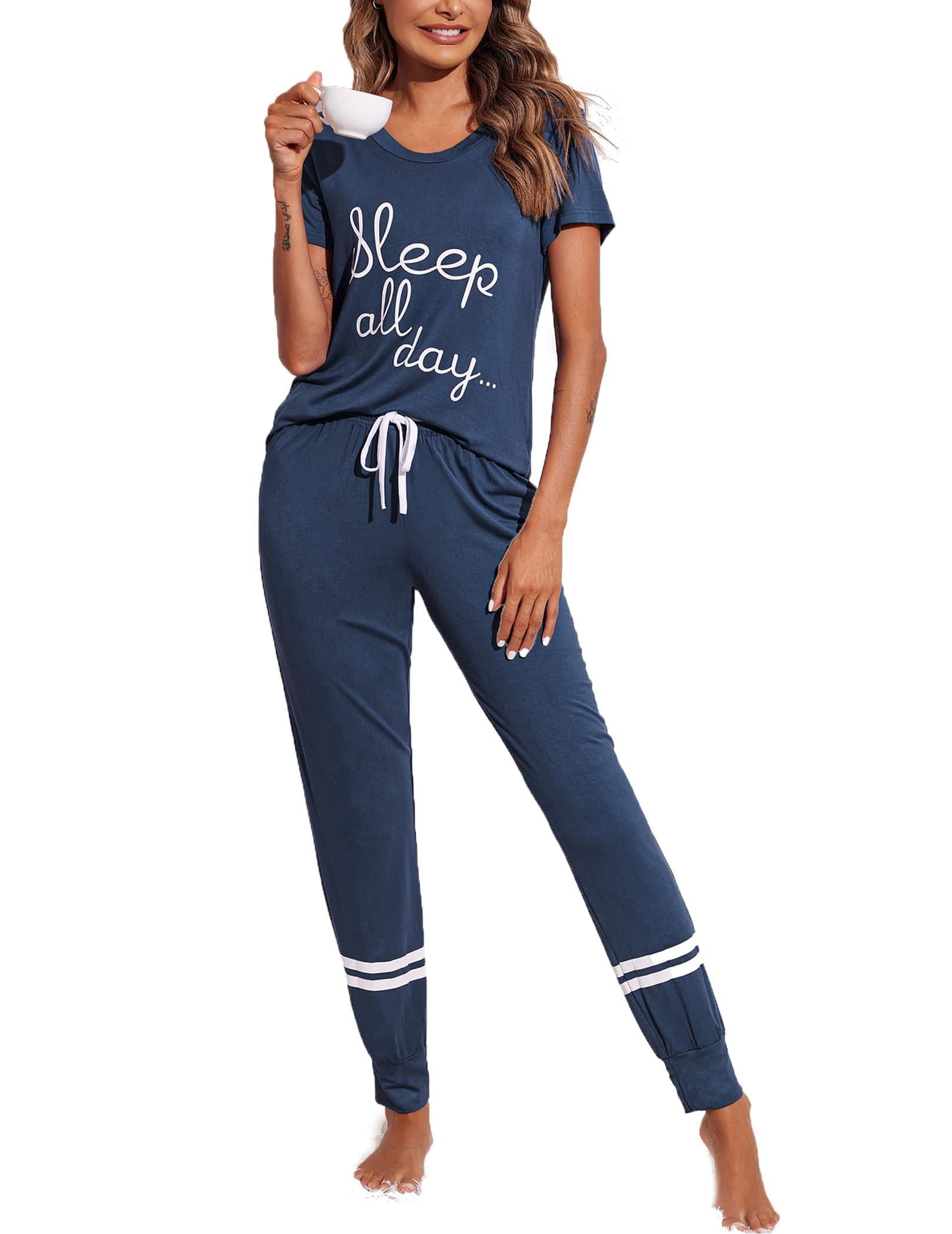 Ekouaer Womens Pajamas Set 2 Piece Lounge Pj Set Short Sleeve Sleepwear ...