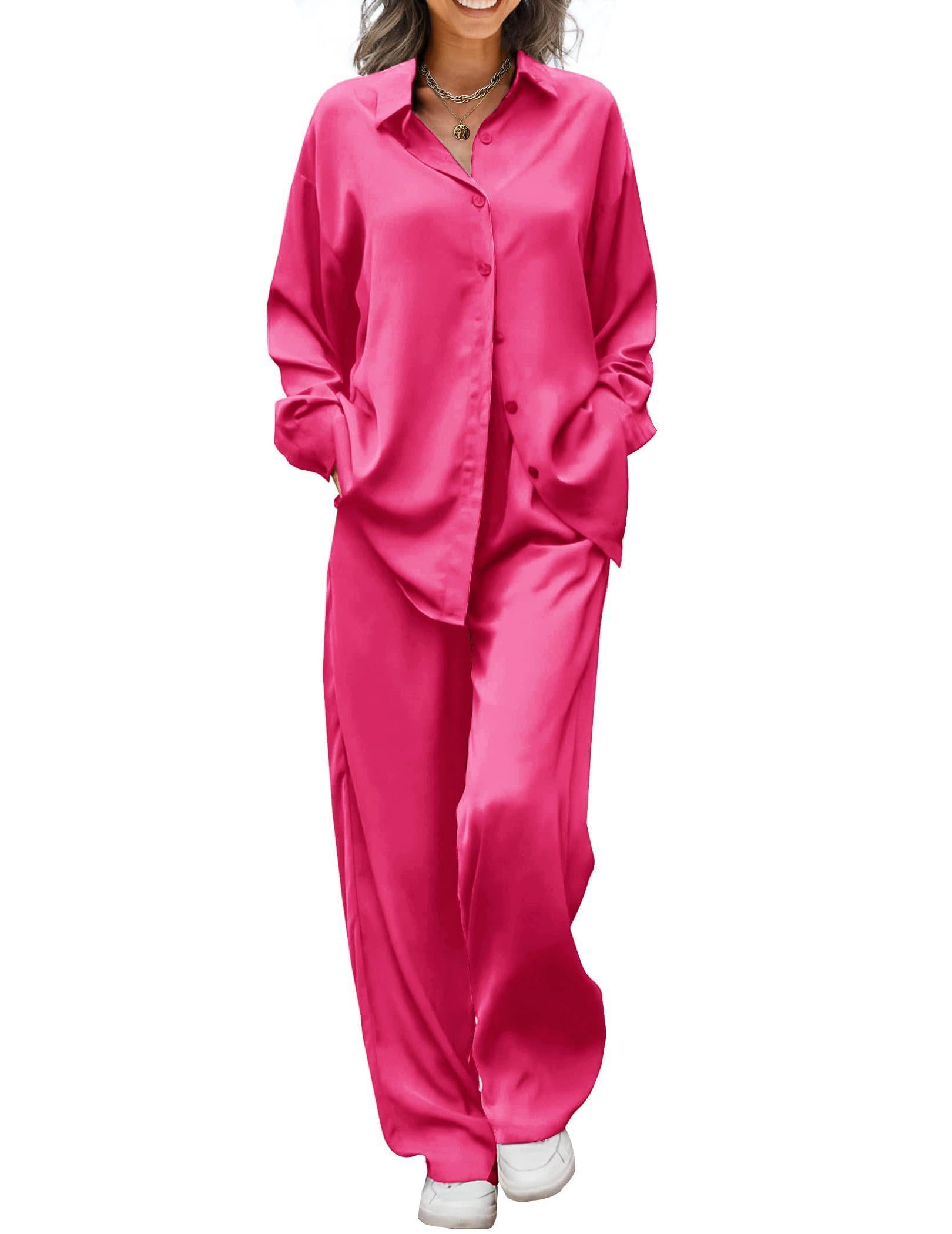 Ekouaer Womens 2 Piece Silk Satin Pajama Set Long Sleeve Lounge Sets ...