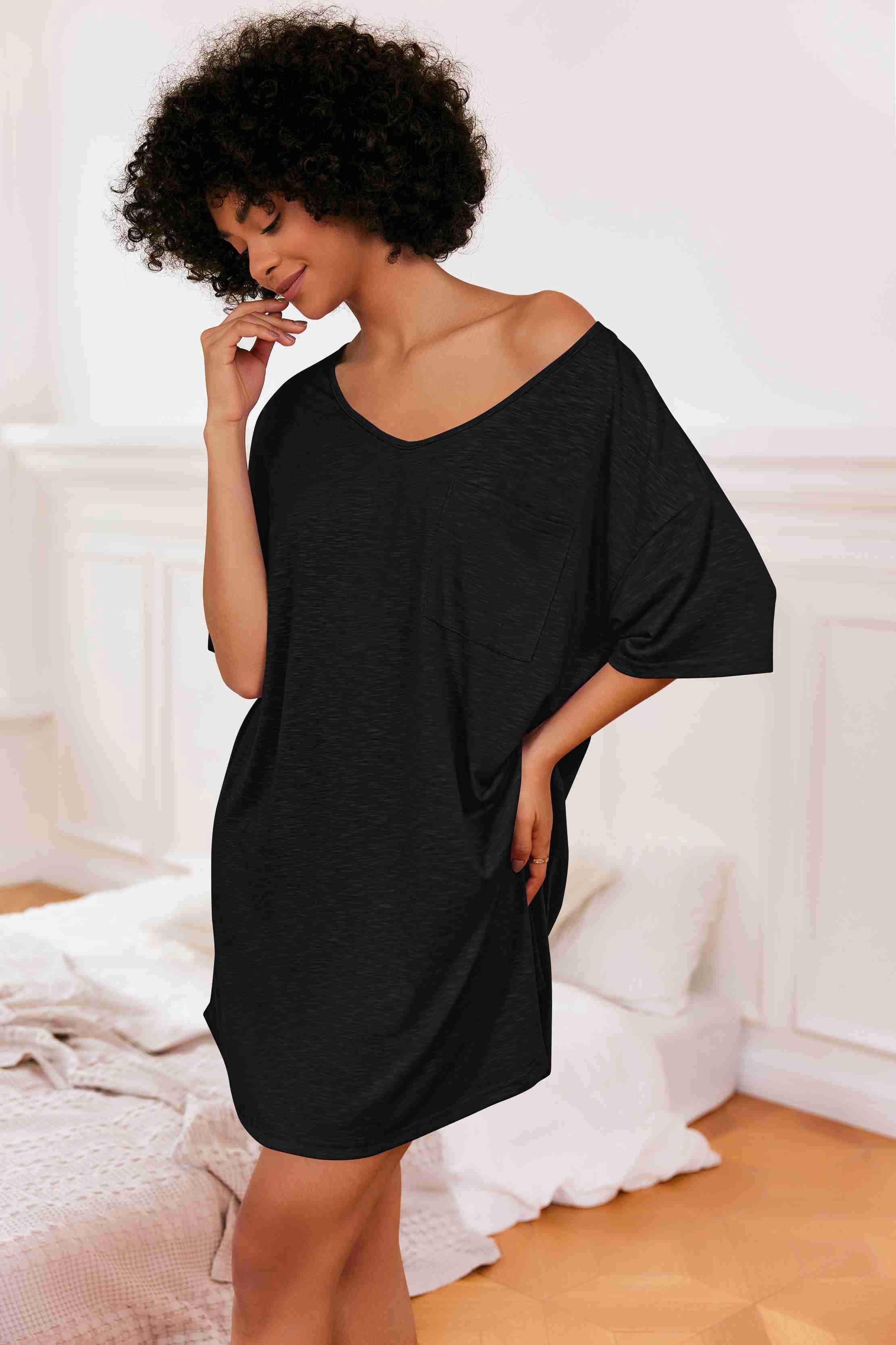 Ekouaer Womens Tshirt Nightgown Cotton V Neck Sleepshirts Comfy Casual ...