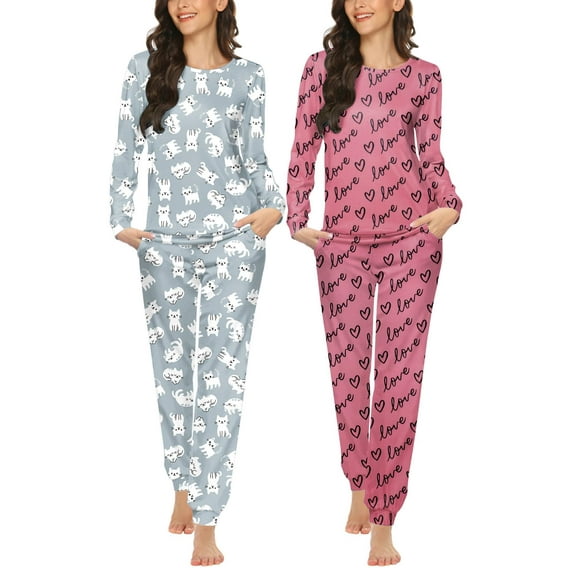 Ekouaer Womens Two Pack Sleep Set Long Sleeve Shirt and Jogger Bottoms ...