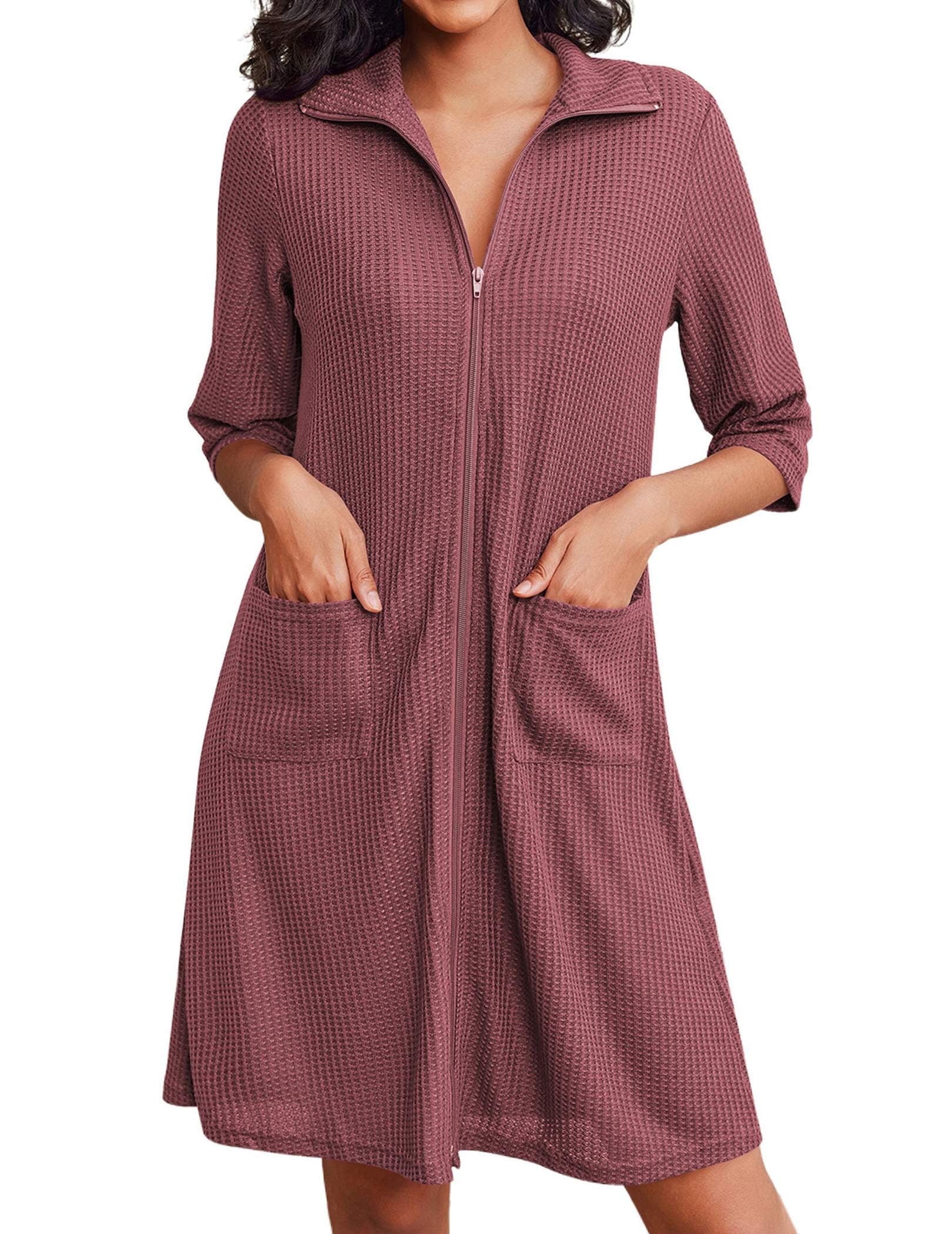 Ekouaer Zipper Robes for Women Waffle Knit Bathrobes Short Lightweight ...