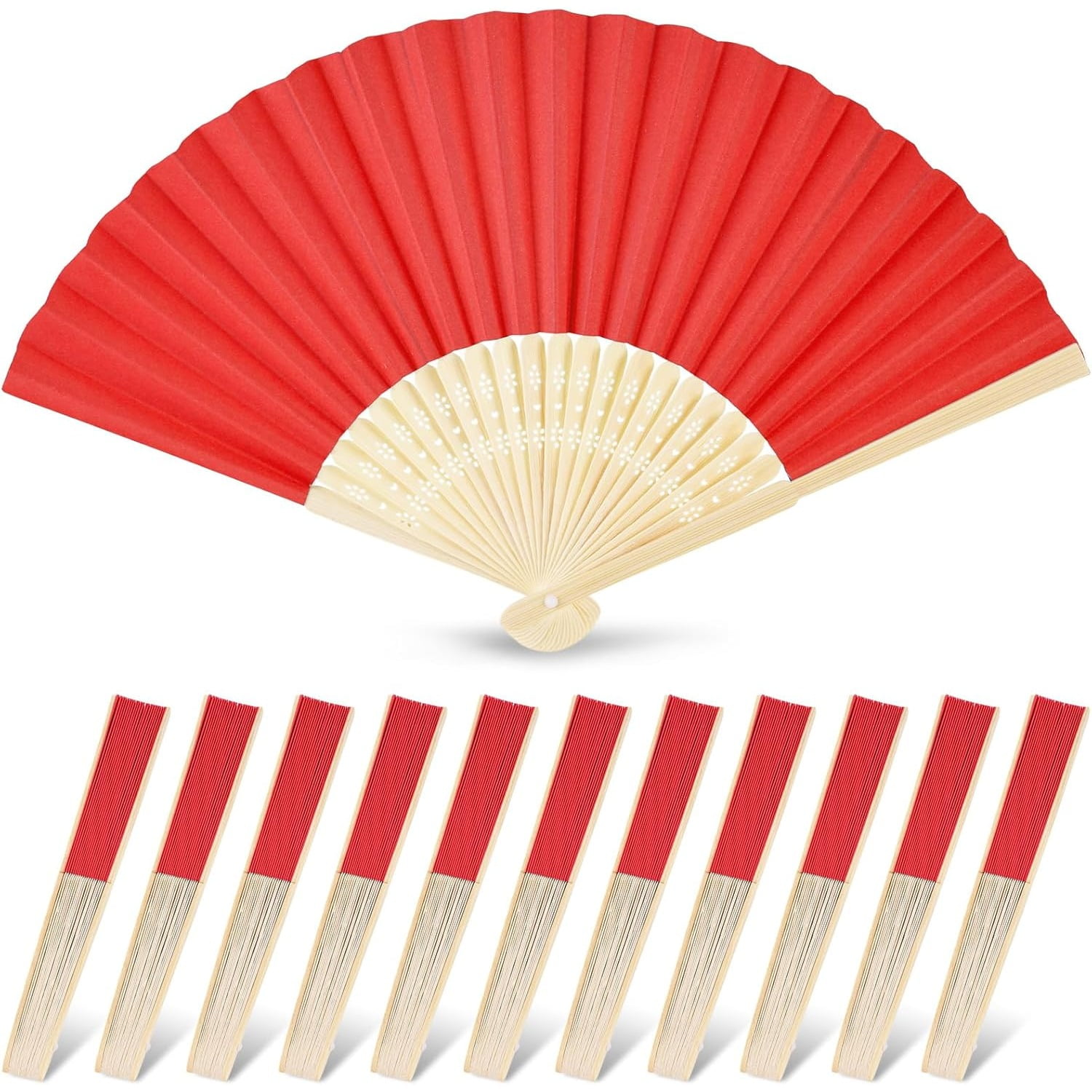 Ekuci Decorative Folding Fans, 12 PCS Bamboo Foldable Fans for Wedding ...