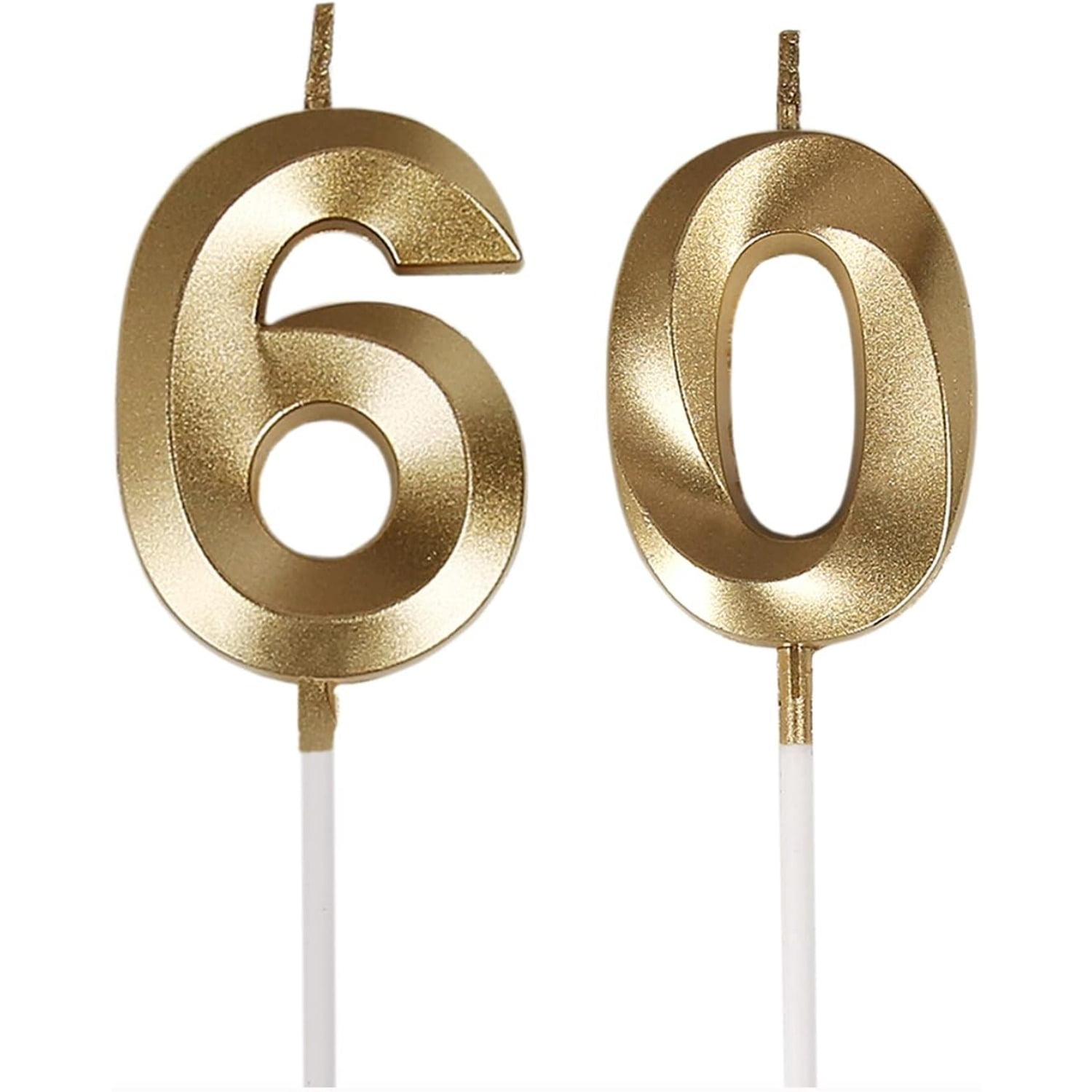 Ekuci Golden 60th Birthday Cake Candle Topper, Wax Candlesticks for ...