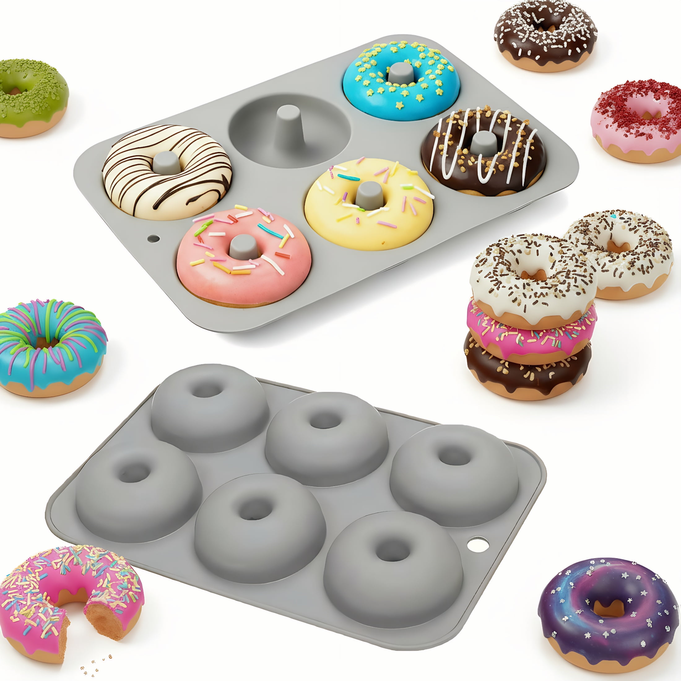 Ekuci LFGB Silicone Donut Mold - Set of 2, Non-Stick, Dishwasher Safe ...