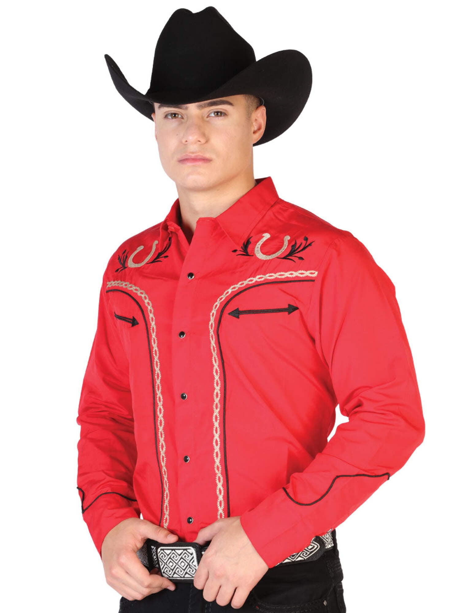 El General Embroidery Western Shirt Red/Black 43294 - Walmart.com