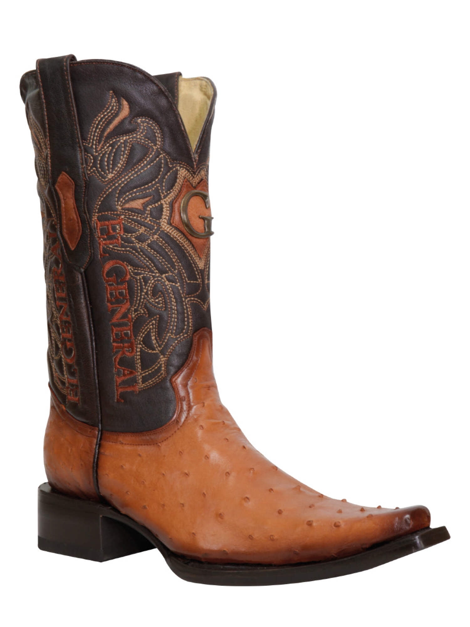 El General Men's Exotic Ostrich Leather Cowboy Boots - Cognac 45077 ...