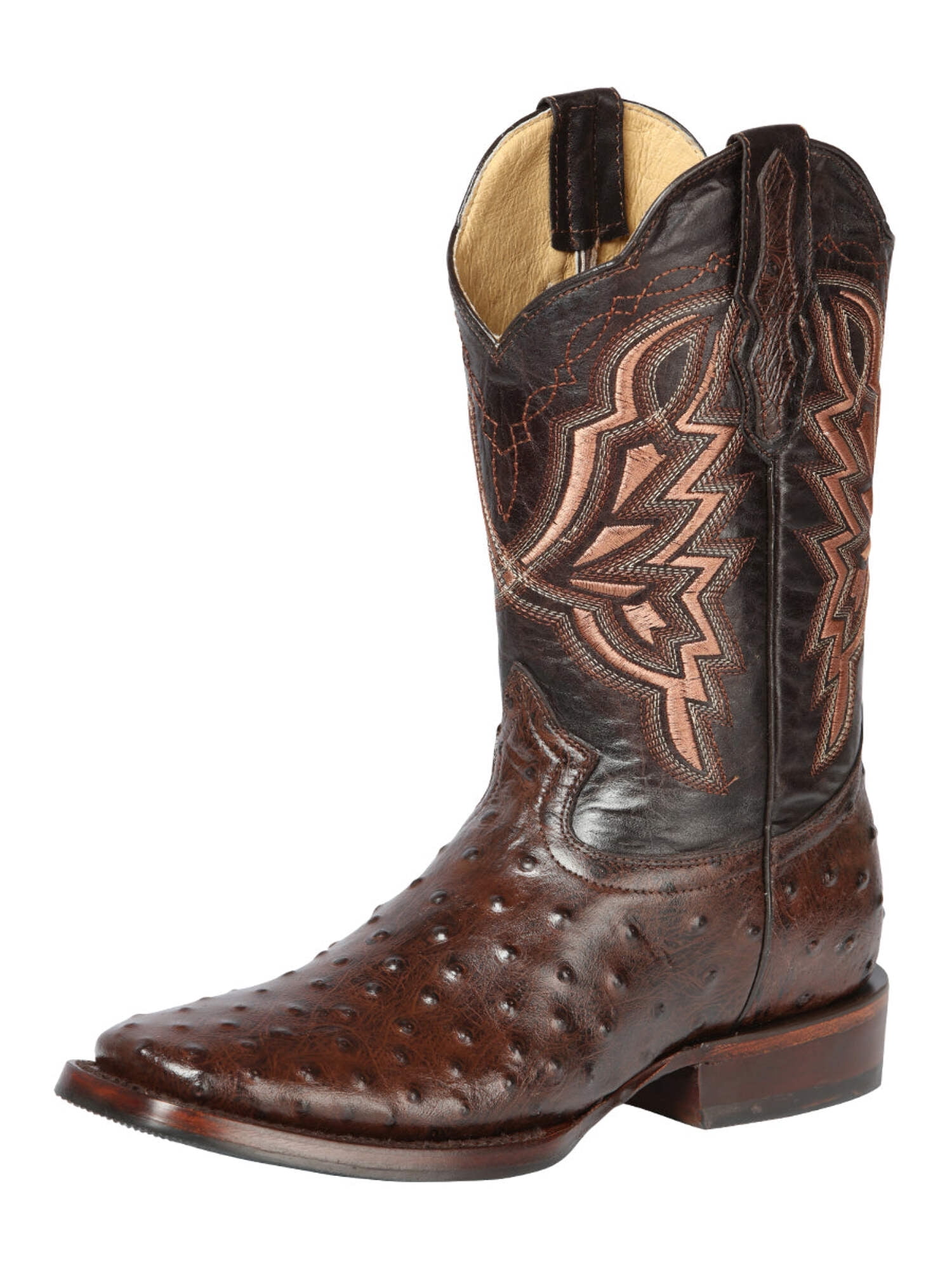 Men's Printed Ostrich Engraved Leather Western Cowboy Boots 'El General ...