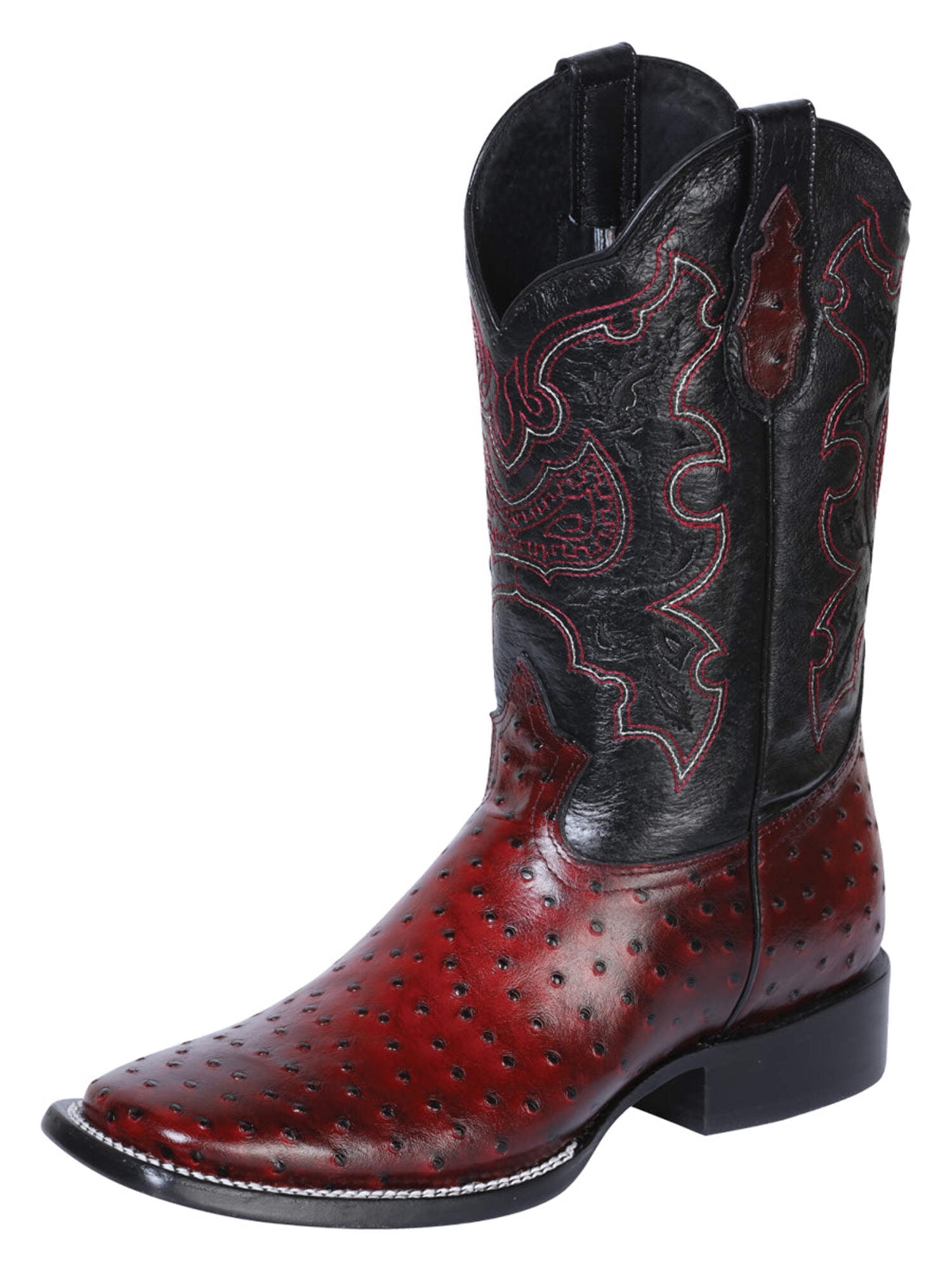 Men's Ostrich Print Leather Western Rodeo Cowboy Boots 'El General' Burgundy 41901 - Walmart.com