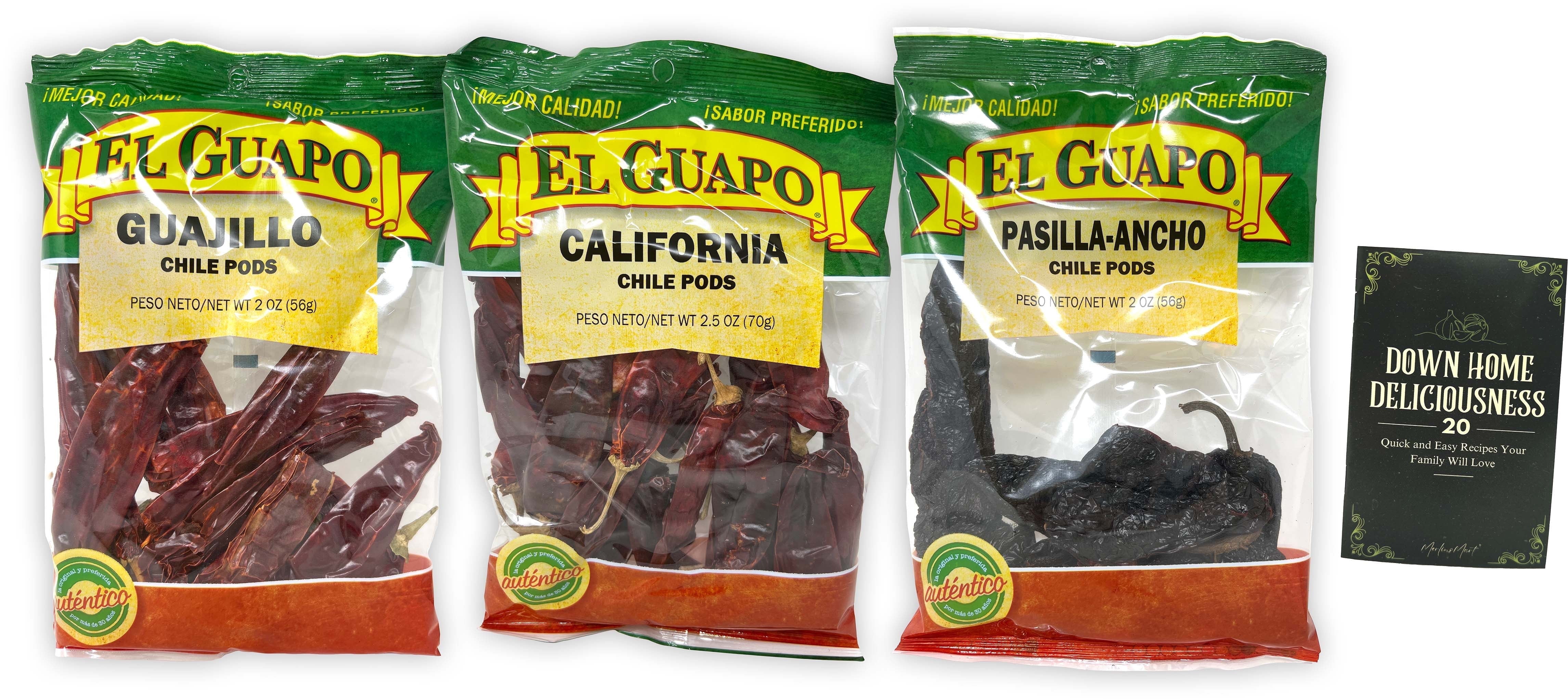 El Guapo Dried Chile Pods - 3 Flavors: Pasilla-Ancho, Guajillo, California (2-2.5 Ounces ...
