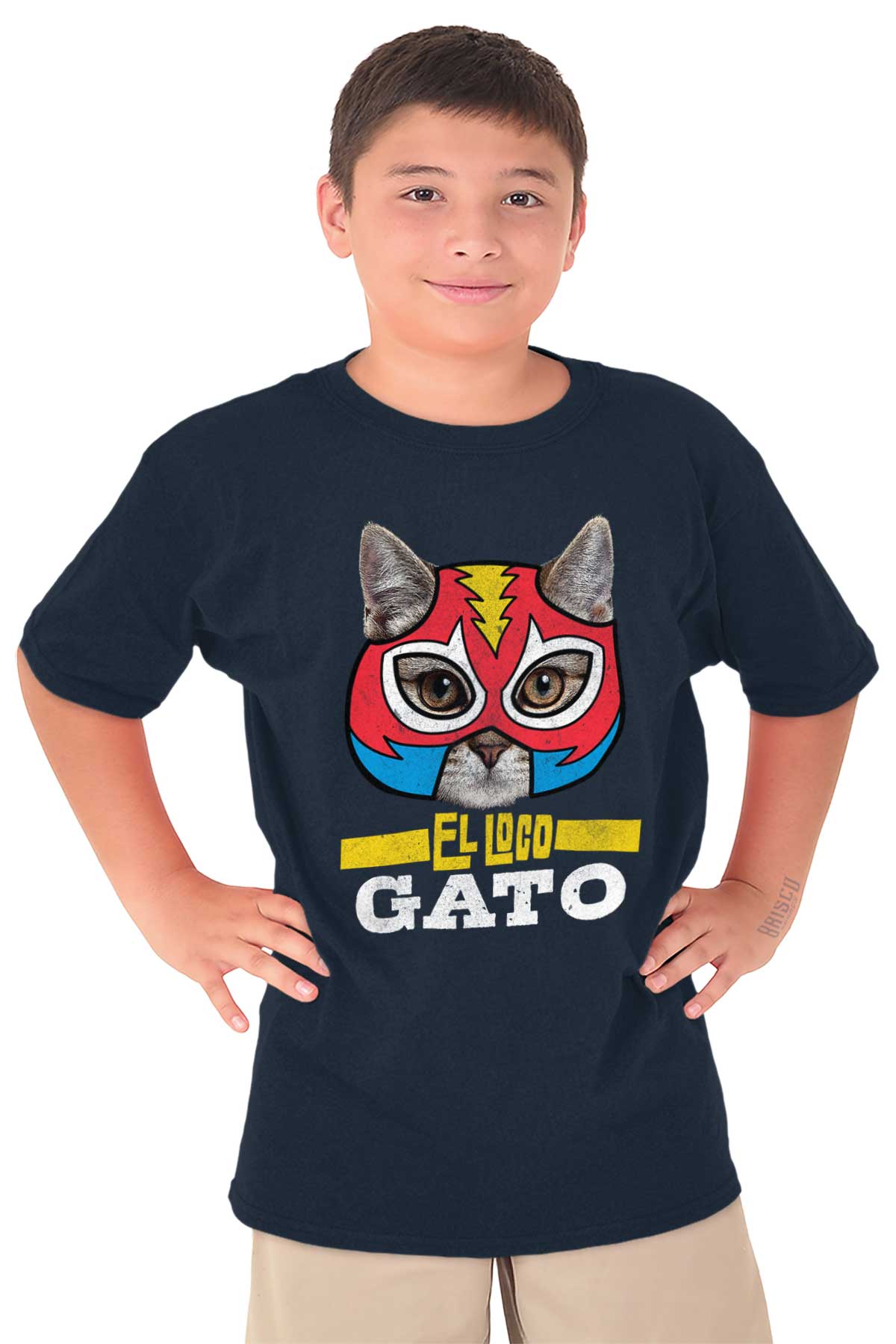 El Loco Gato Mexican Wrestler Cat Crewneck T Shirts Boy Girl Teen ...