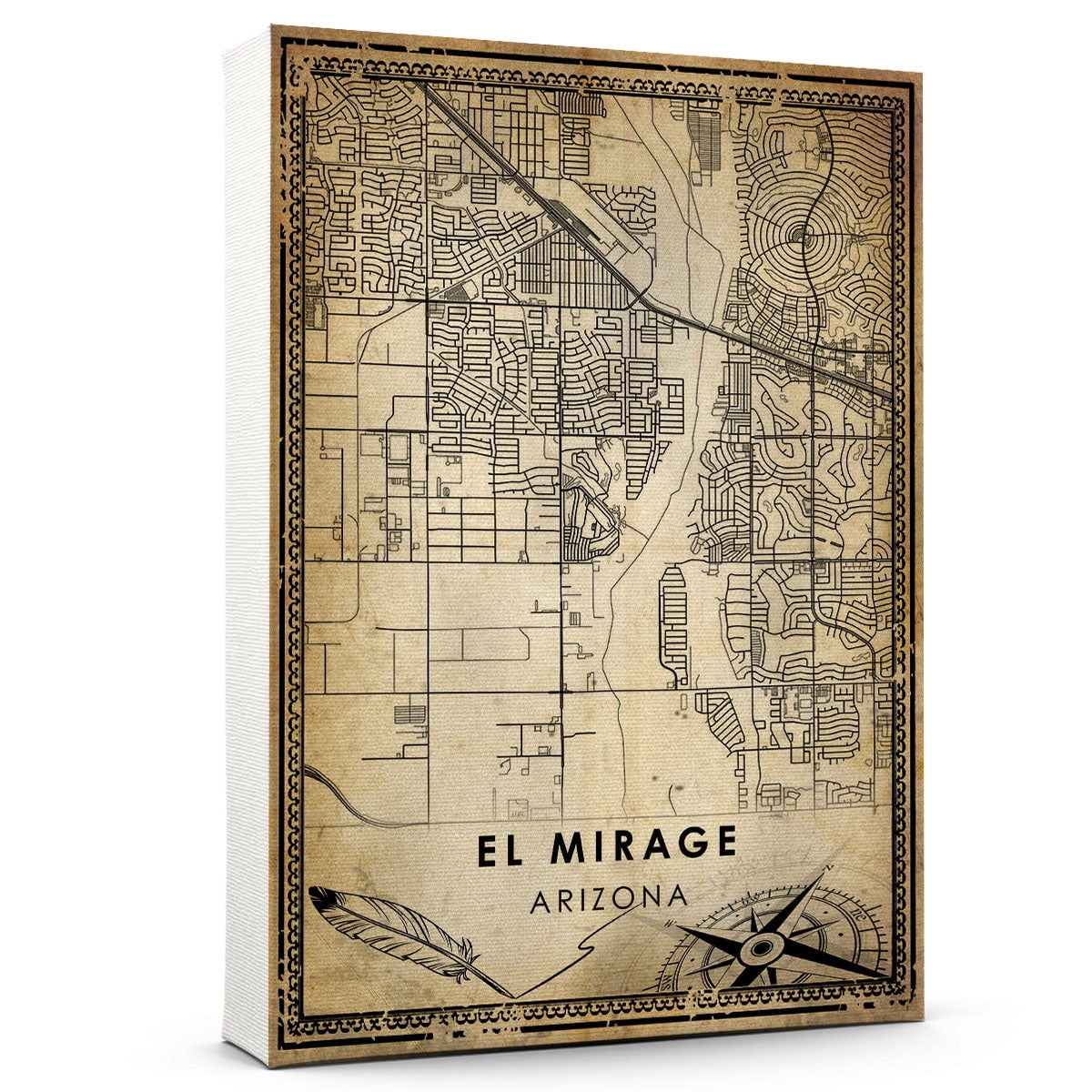 El Mirage Vintage Map Prints Canvas, Arizona Map Art Canvas, Canvas, El ...