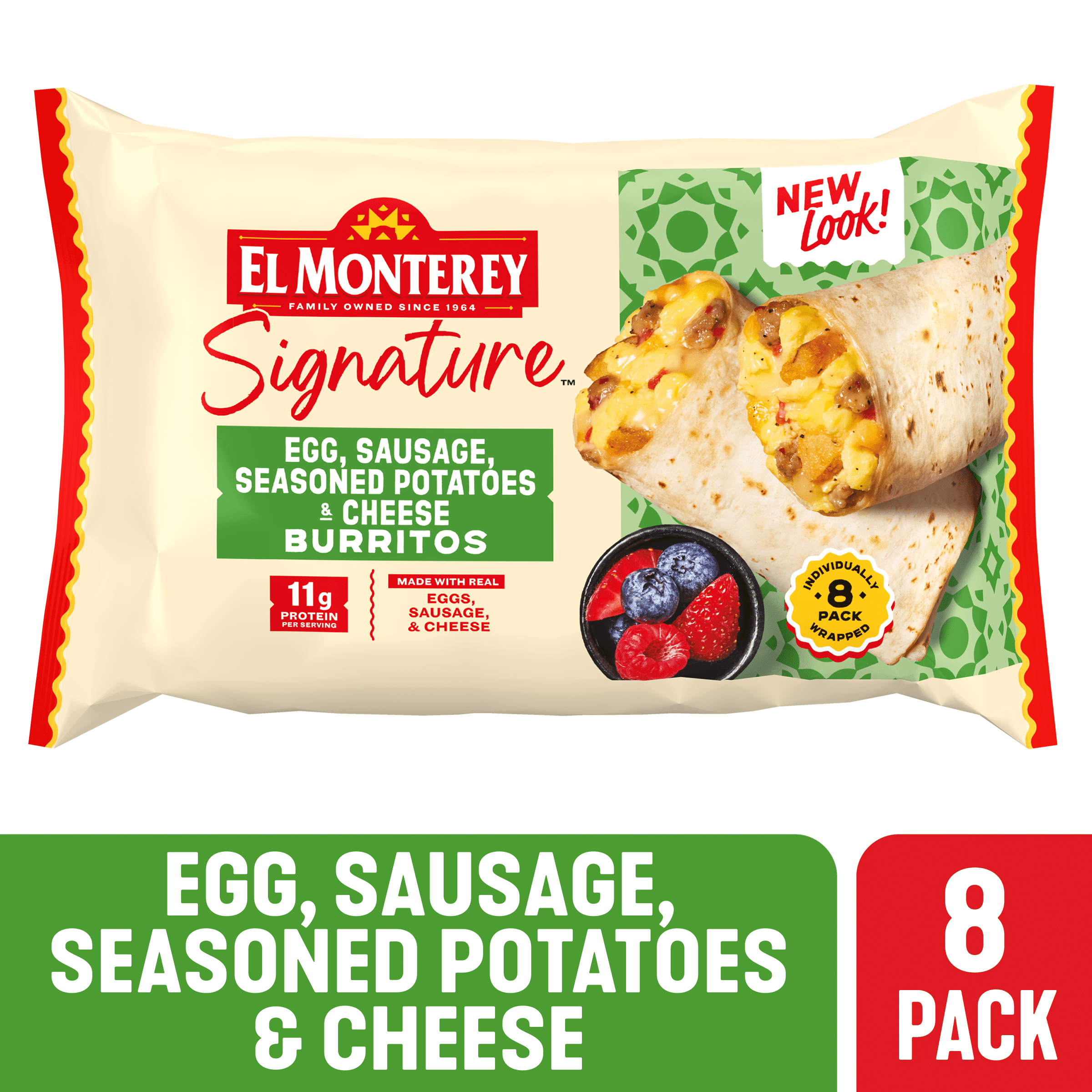 El Monterey Signature Egg, Sausage, Cheese & Potato Burritos, 36 oz, 8 ...