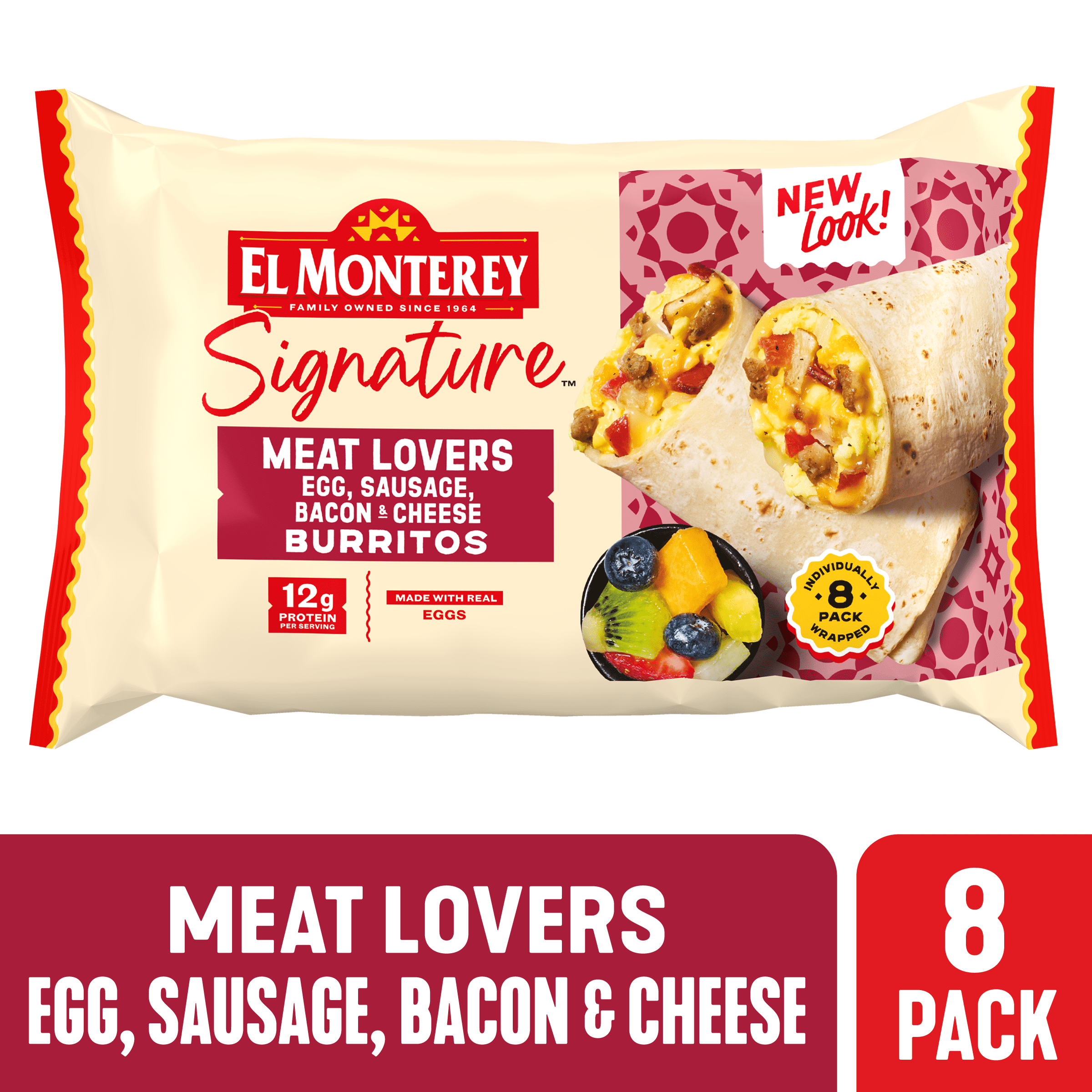 El Monterey Meat Lovers Breakfast Burritos 8 Count with Egg Sausage ...