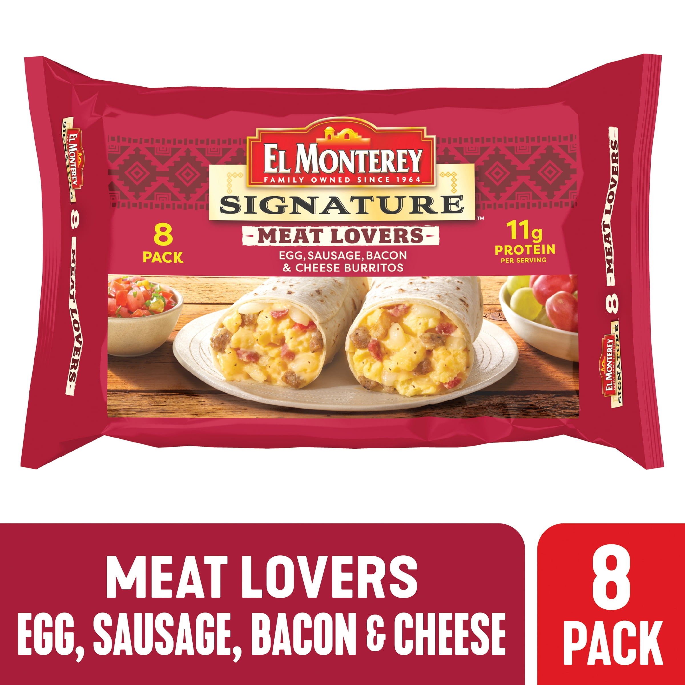 El Monterey Signature Meat Lovers Egg, Sausage, Bacon & Cheese Burritos ...