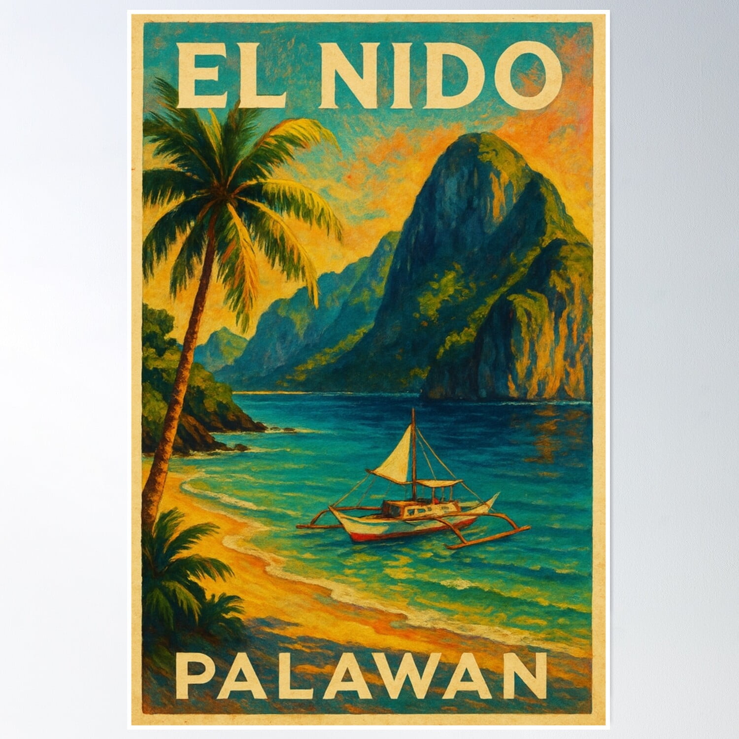 El Nido Palawan Tropical Beach And Boat In Bacuit Bay Philippines ...