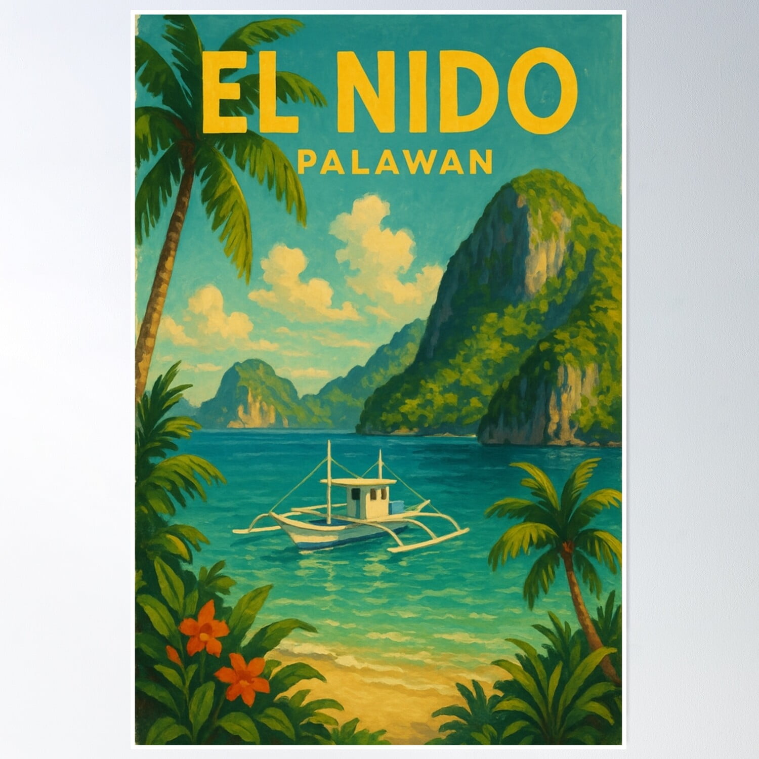 El Nido Palawan Tropical Cliffs And Boat Poster Wall Art, Modern Wall ...