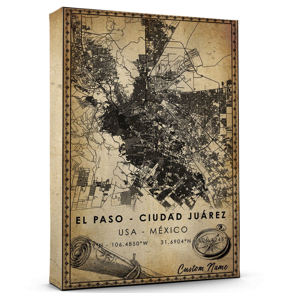 El Paso Ciudad Juarez Map Poster, US Mexico Map Art Poster, Canvas, El Paso Ciudad Juarez Map ...