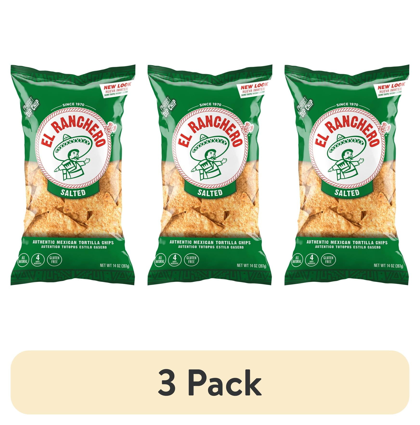 (3 pack) El Ranchero Cholesterol-Free Tortilla Chips Bag with Salt, 14 ...