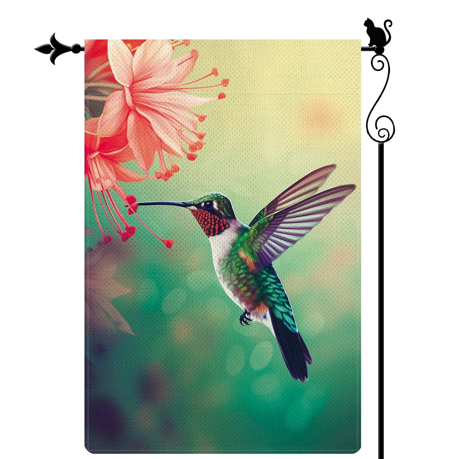 Cute Hummingbird is Flying Vver a Bouquet of Flowers Spring Garden Flag ...