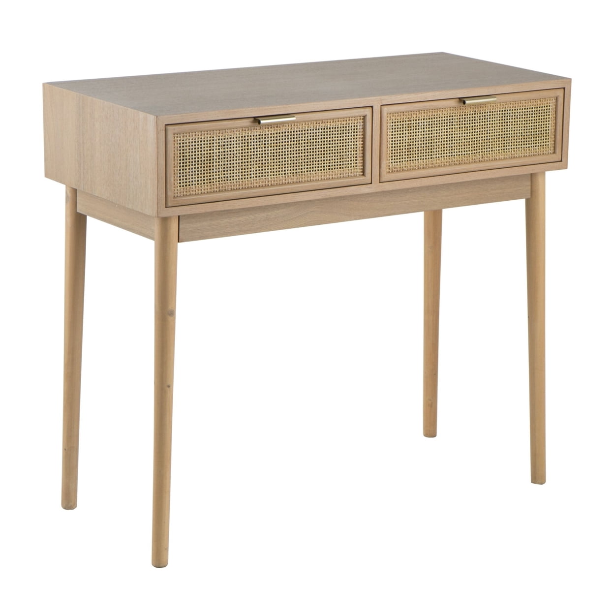 Ela 35 Inch 2 Drawer Wood Console Table, Woven Rattan Panels, Natural ...