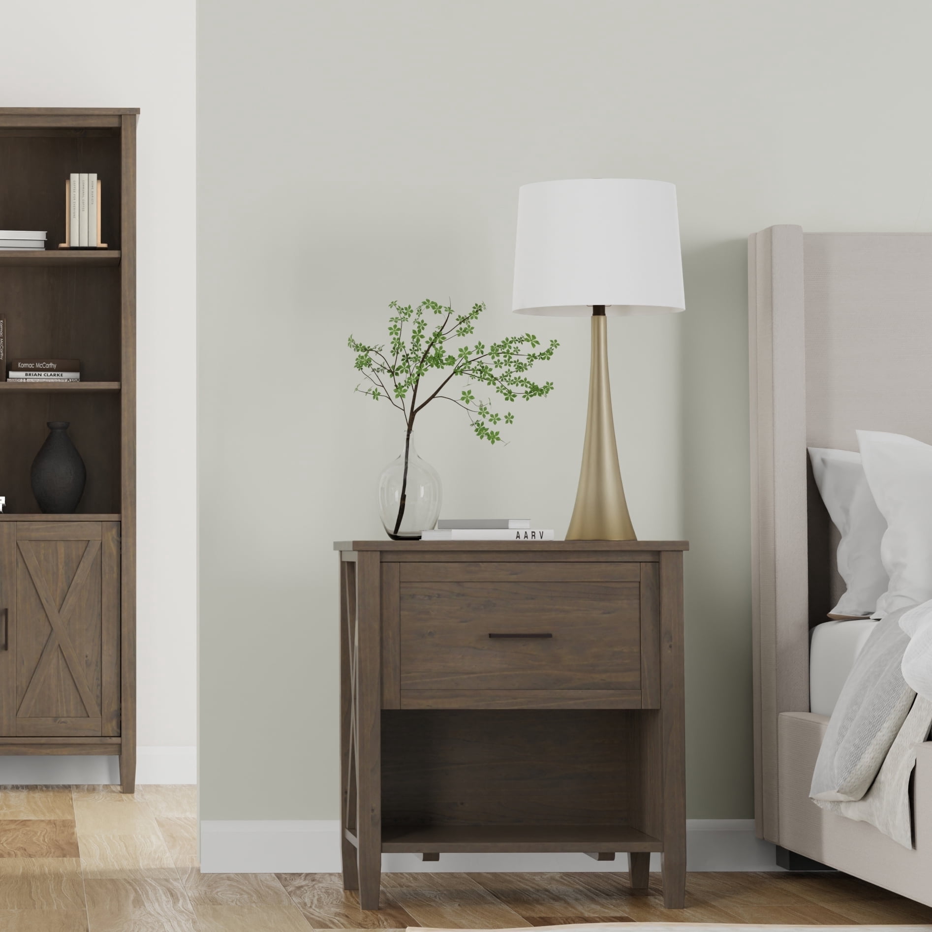 Ela SOLID WOOD 24 inch Wide Transitional Bedside Table in Smoky Brown ...