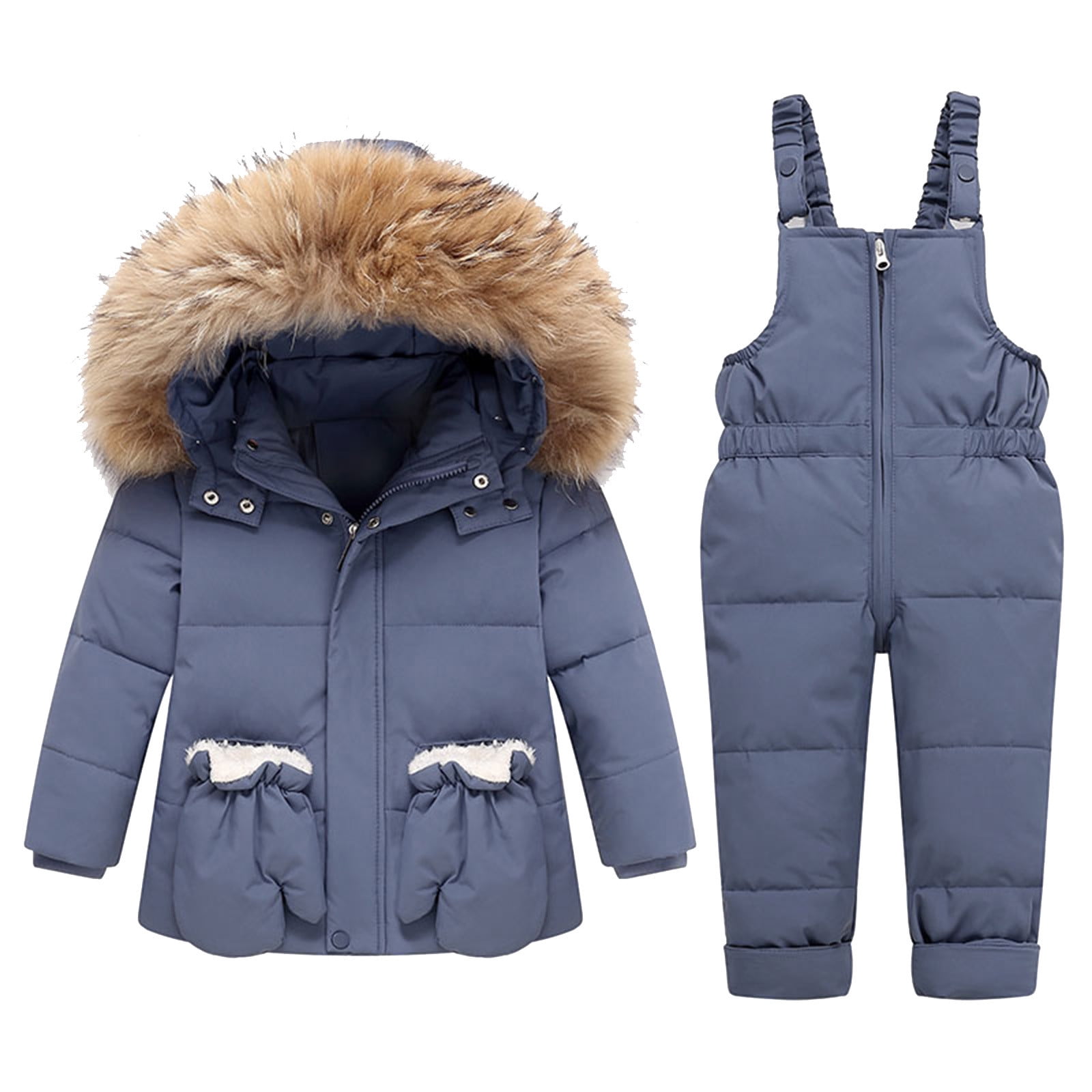 Elabch Baby Girls Snowsuit Boy Toddler Winter Hooded Puffer Jacket and Snow Bib Pants 2 Pieces ...