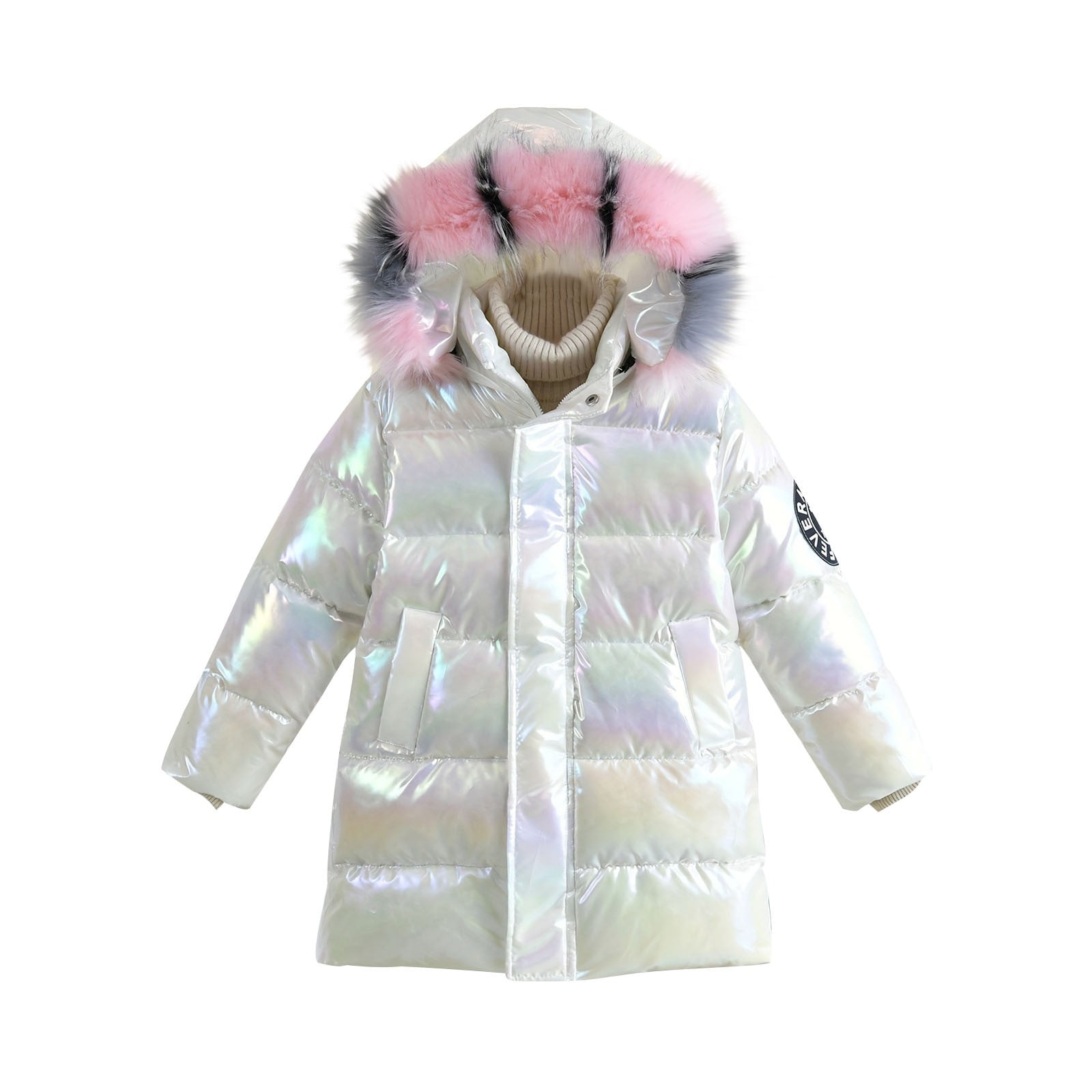 Elabch Girls Puffer Jacket Metallic Shine Hooded Puffer Jacket Winter ...