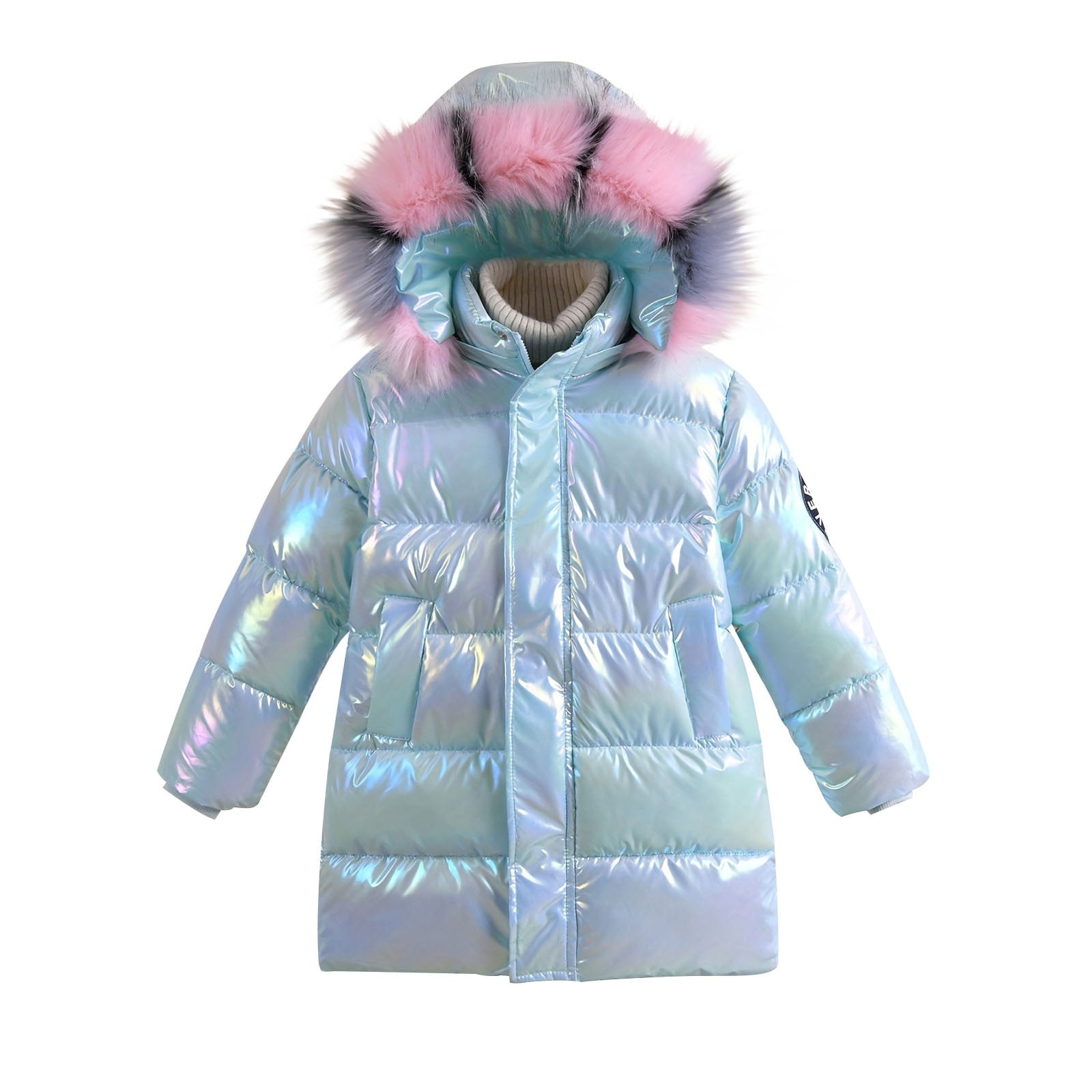 Elabch Girls Puffer Jacket Metallic Shine Hooded Puffer Jacket Winter ...