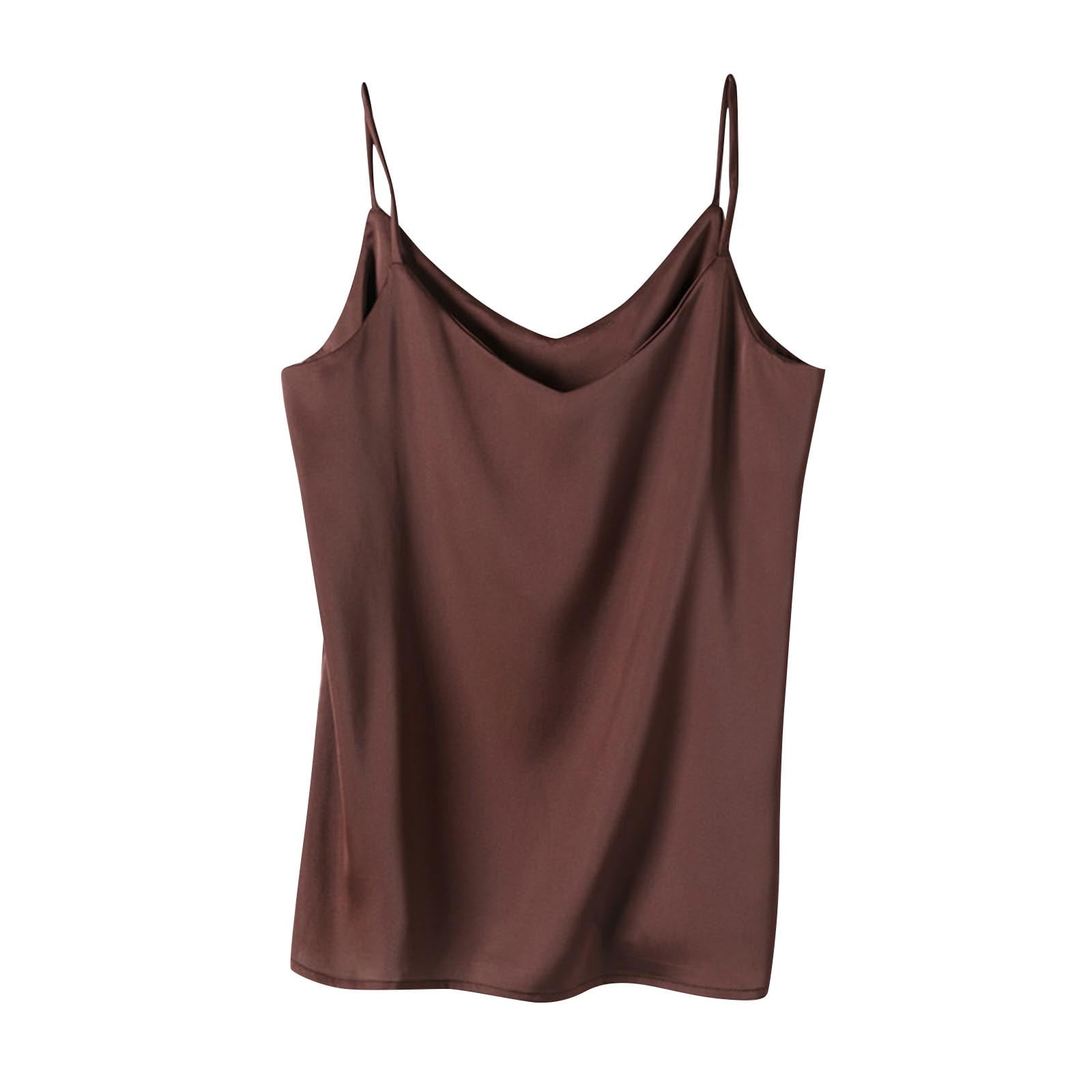 Elabch Satin Tank Tops for Women Cotton Loose Fit Sleeveless V Neck Spaghetti Strap Camisole ...