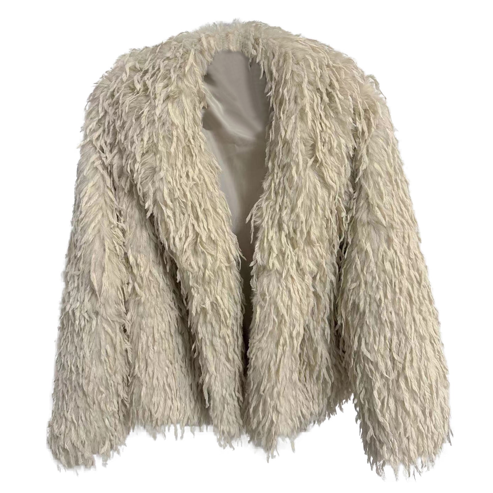 Elabch Womens Faux Fur Coat Shaggy Faux Fur Coat Jacket Plus Size Long Sleeve Open Front Furry ...