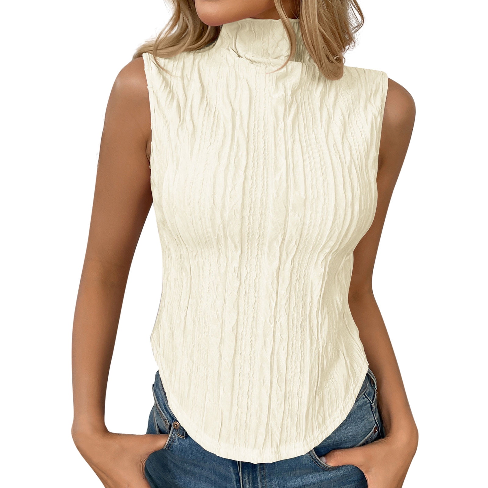 Elabch Womens Tank Tops High Neck Summer Tanks Sleeveless Tops Casual ...