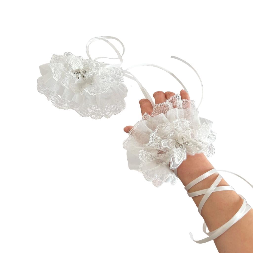 Elaborate Ribbon Wrist Cuffs Detachable Wristband Elegant Pleated Lace ...